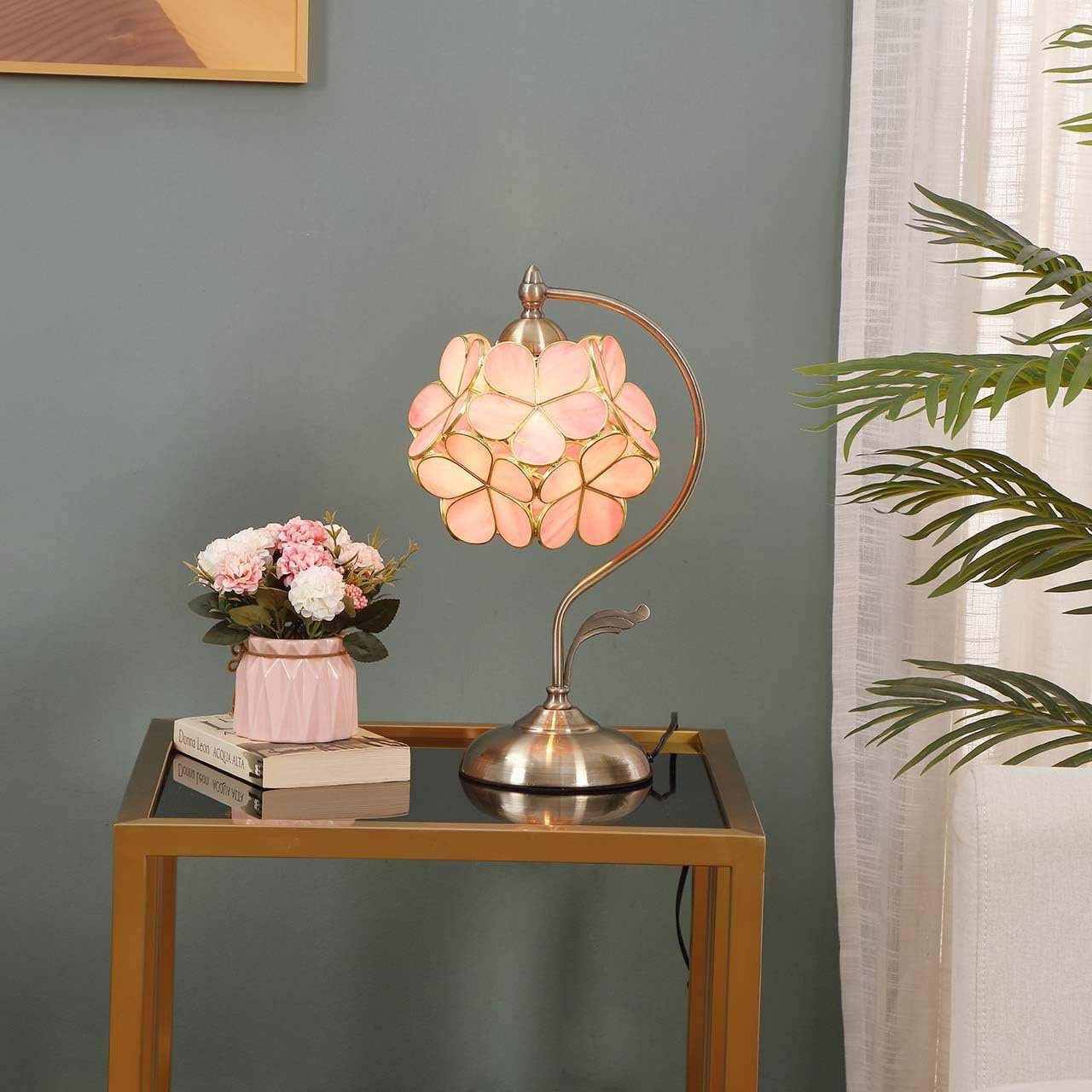 Rosdorf Park Elegant Tiffany Style Pink Stained Glass Petal Table Lamp ...