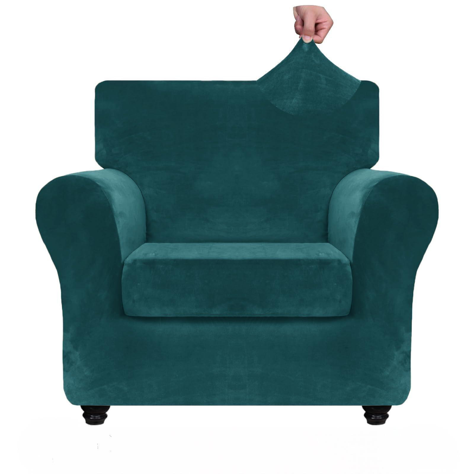 Everly Quinn Luxury Velvet Chair Slipcovers With Arms 2 Piece Stretch ...