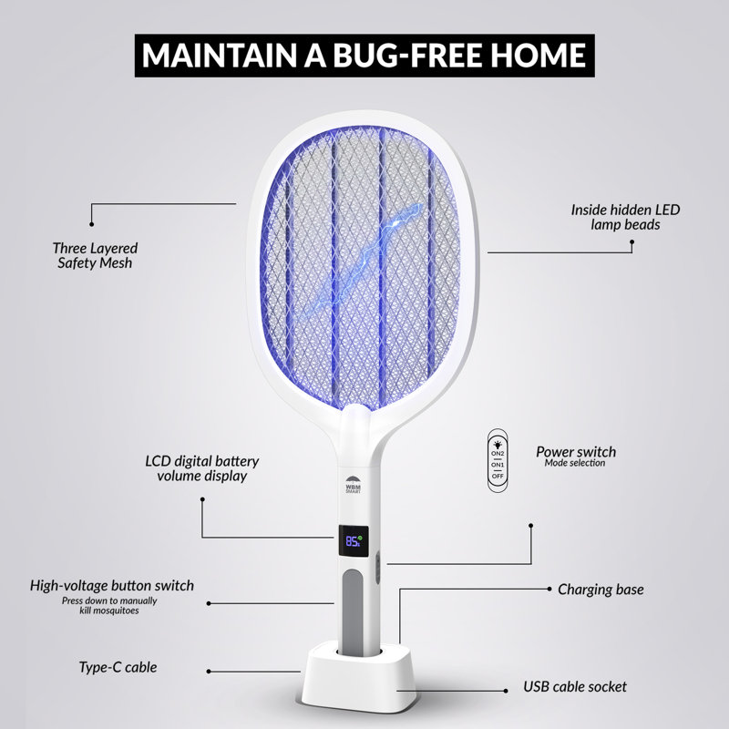 WBM Smart 2 in 1 Electric Bug Zapper, Mosquitoes Trap Lamp & Racket ...