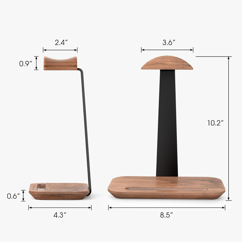 17 Stories Walnut Headphone Stand, Wood Headset Stand For Desk ...