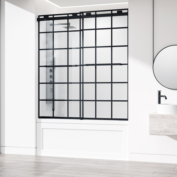 VIGO Houston 56-60" W x 66" H Double Sliding Frameless Tub Door with 3/ ...