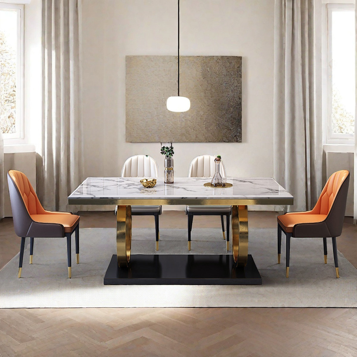 ALLNICEDT Luxurious Modern Faux Marble Dining Table Sets | Wayfair