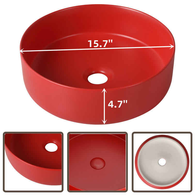 WATERMONY 15.7'' Ceramic Circular Vessel Bathroom Sink | Wayfair