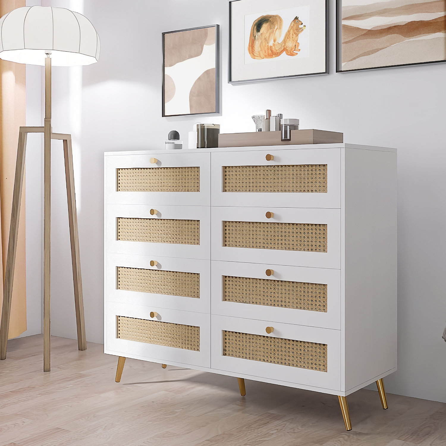 Bay Isle Home™ Modern Chest Of Drawers With Rattan 8 Drawers For ...