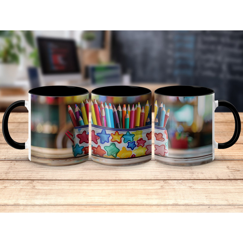 East Urban Home Kids Drawing Style 11oz Accent Mugs – White Ceramic ...