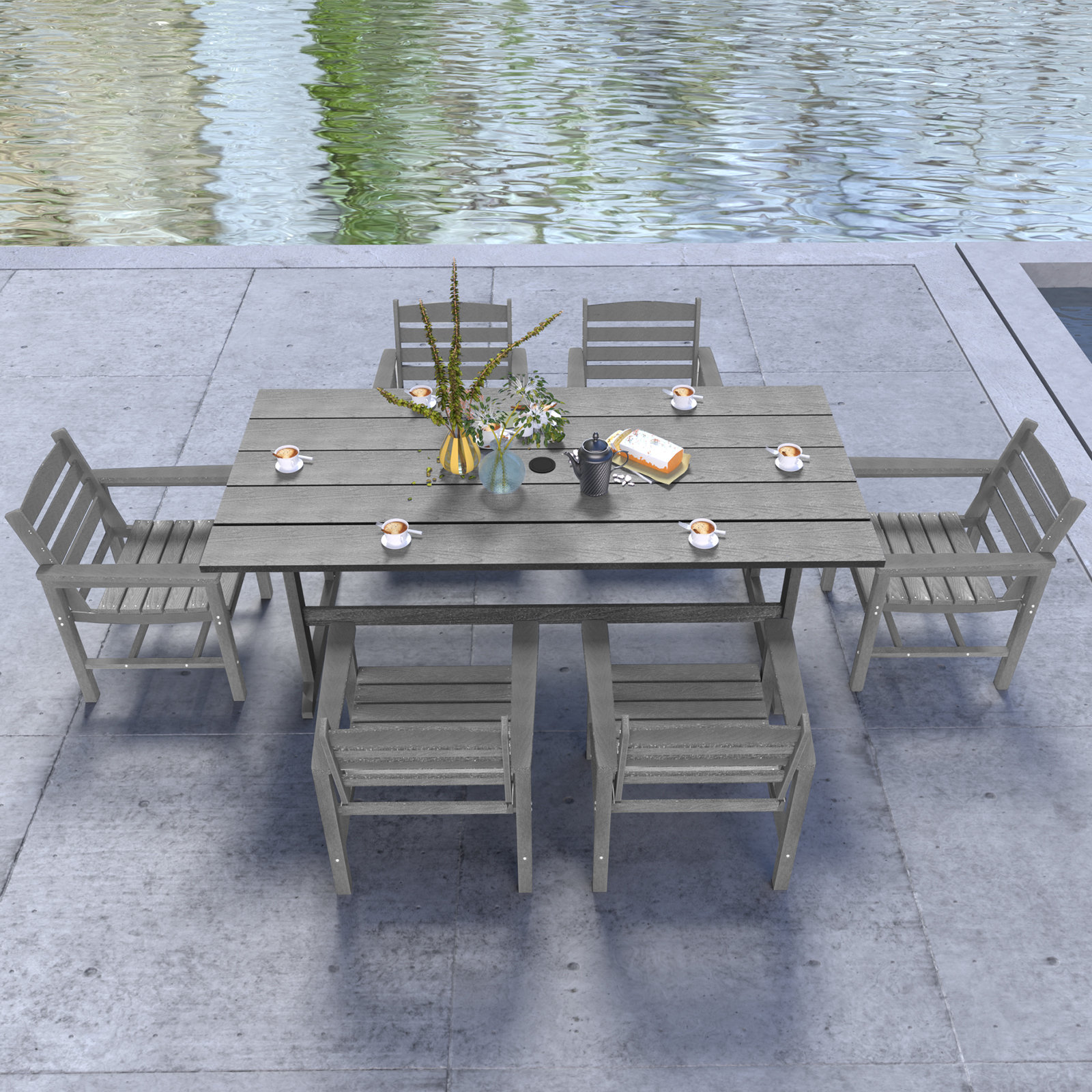 Red Barrel Studio® 7-piece Patio Dining Table Sets, Outdoor Hdpe Dining ...