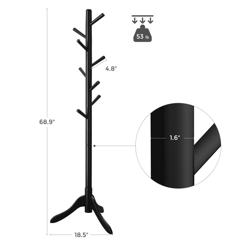 Ebern Designs Vecellio Solid Wood Freestanding Coat Rack with 8 Hooks ...