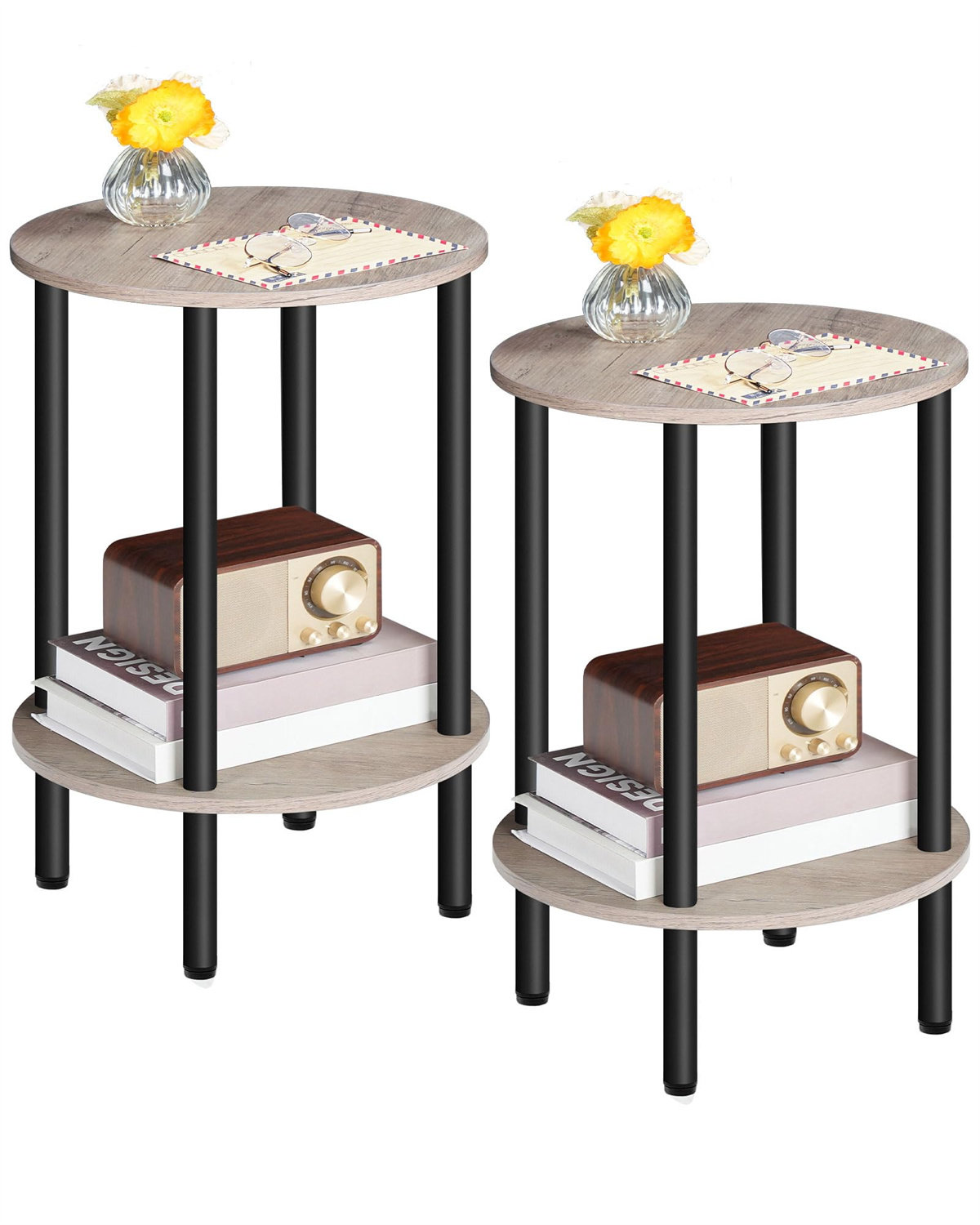 17 Stories Round Table Set of 2 - Industrial 2-Tier Side Tables for Living Space | Wayfair