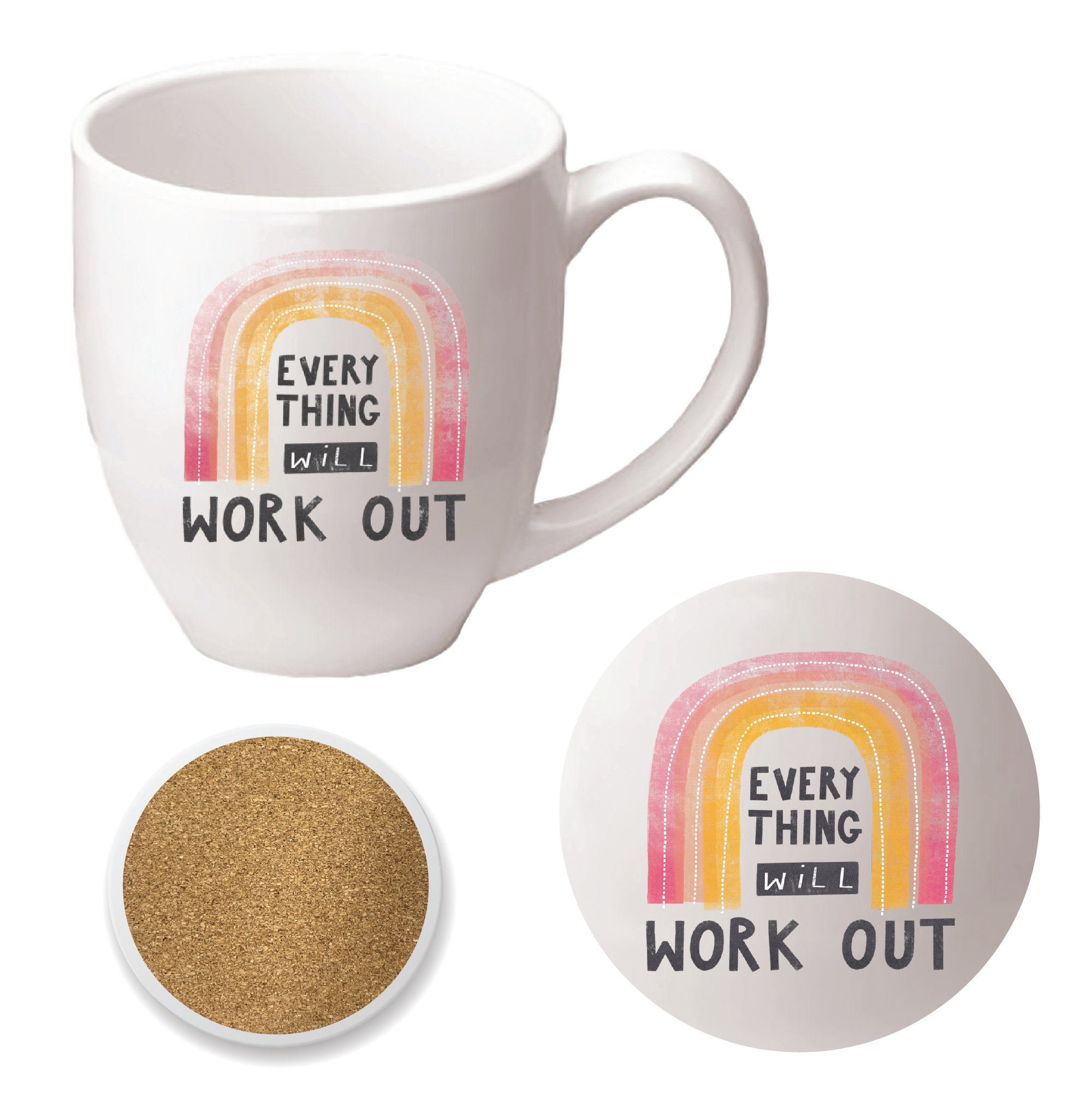 East Urban Home Everything Will Work Out 16 oz Mug & Coaster Set | Wayfair