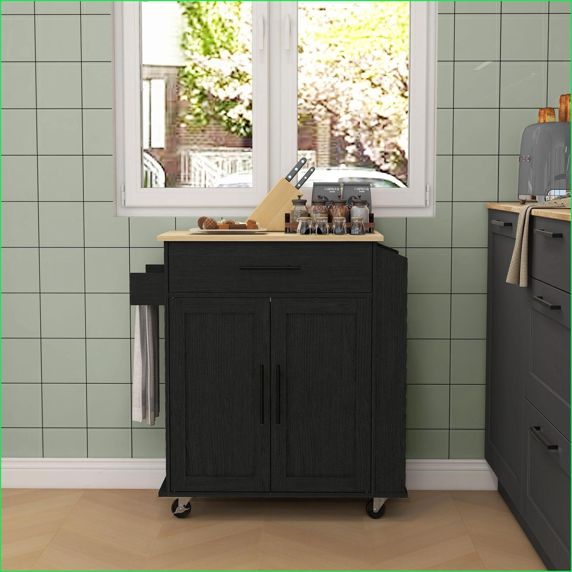 Red Barrel Studio Kitchen Island with Storage, Rolling Cart with AC/USB ...