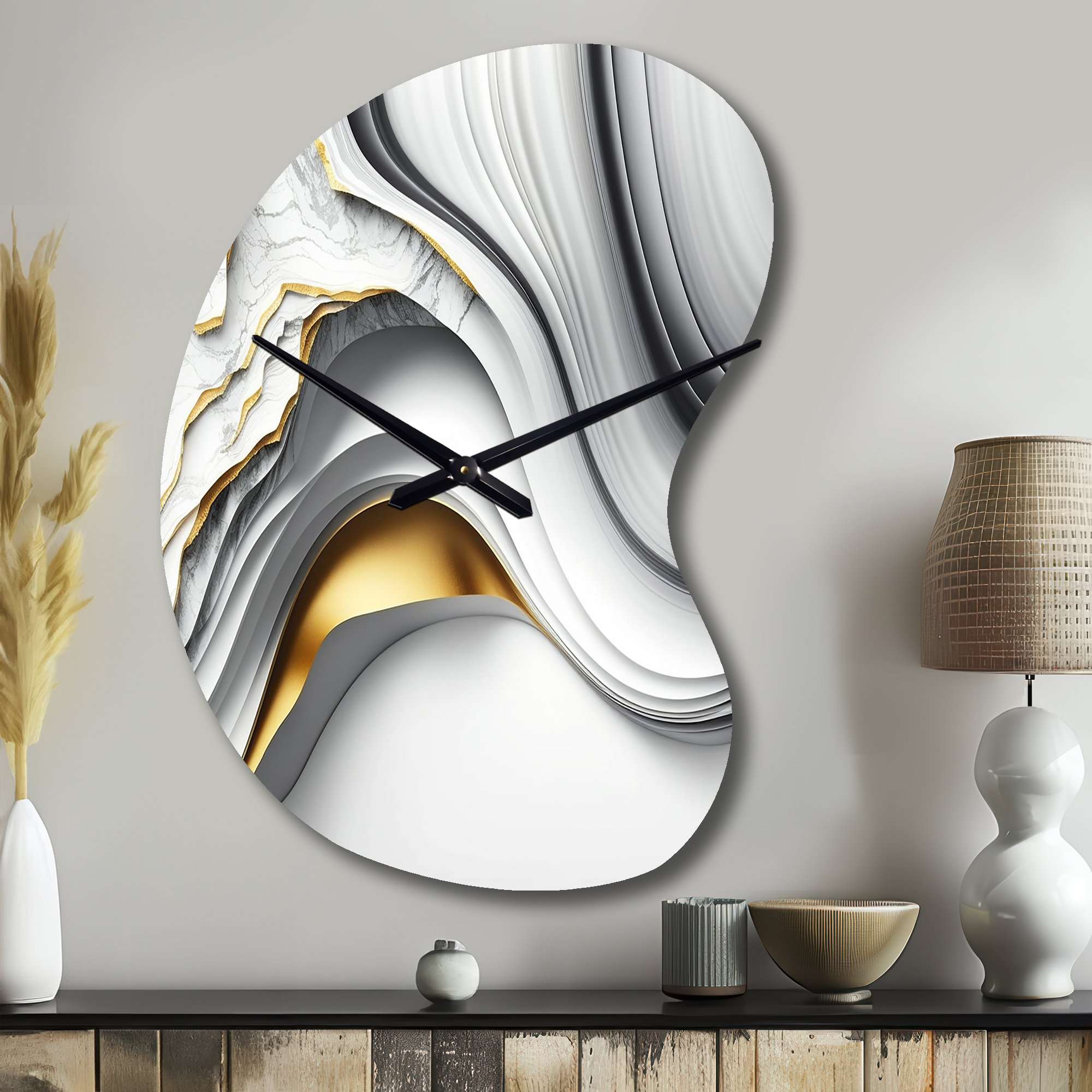 Design Art Abstract Geode Waves Grey I - Abstract Asymmetrical Metal ...