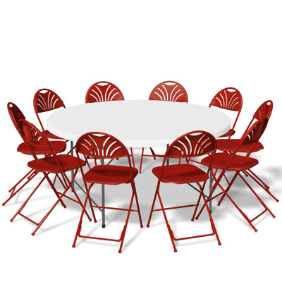 Red Barrel Studio® Plastic Folding Dining Table with 10 Folding Chairs ...