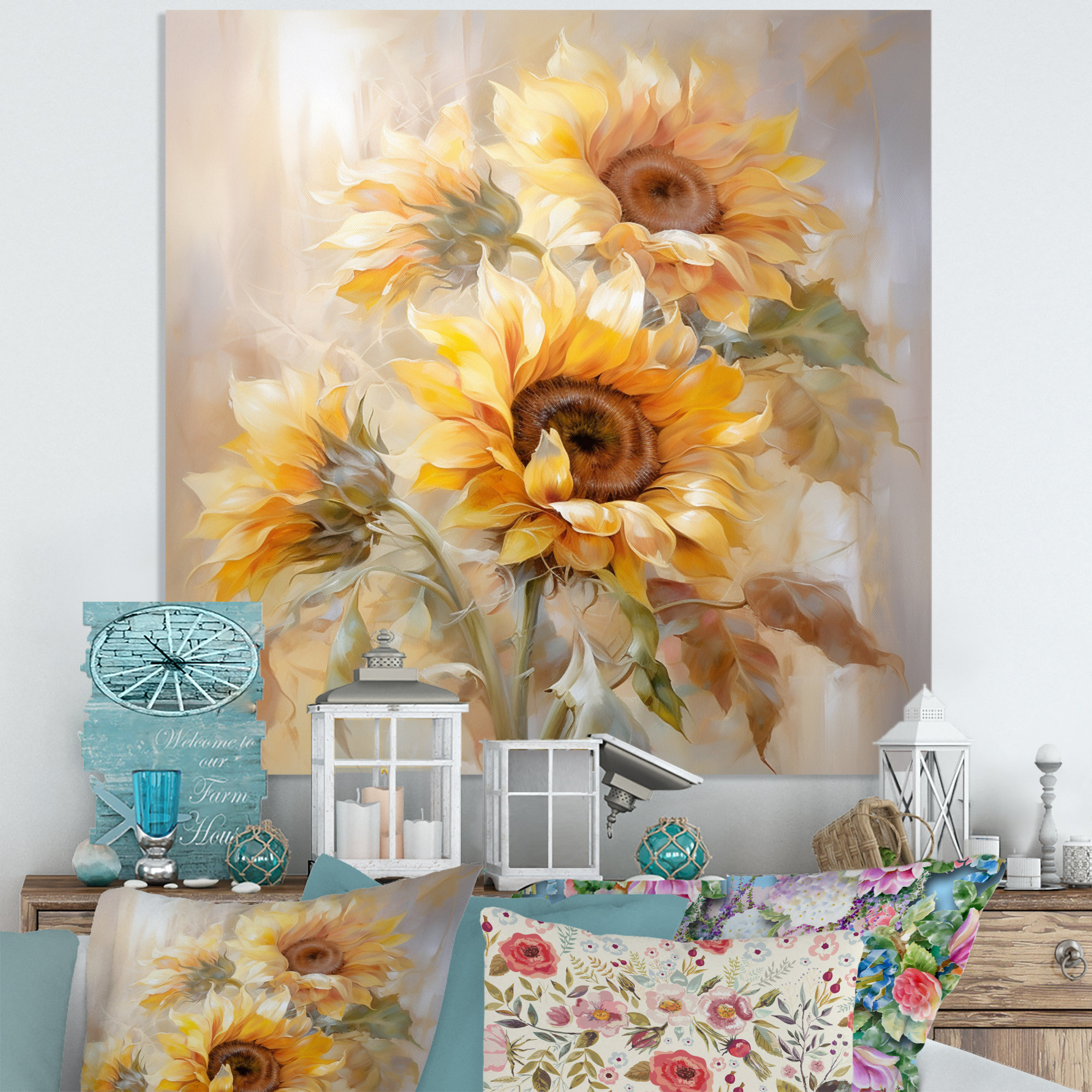 August Grove® Beige Sunflowers Romantic Impression V - Floral Metal Art ...