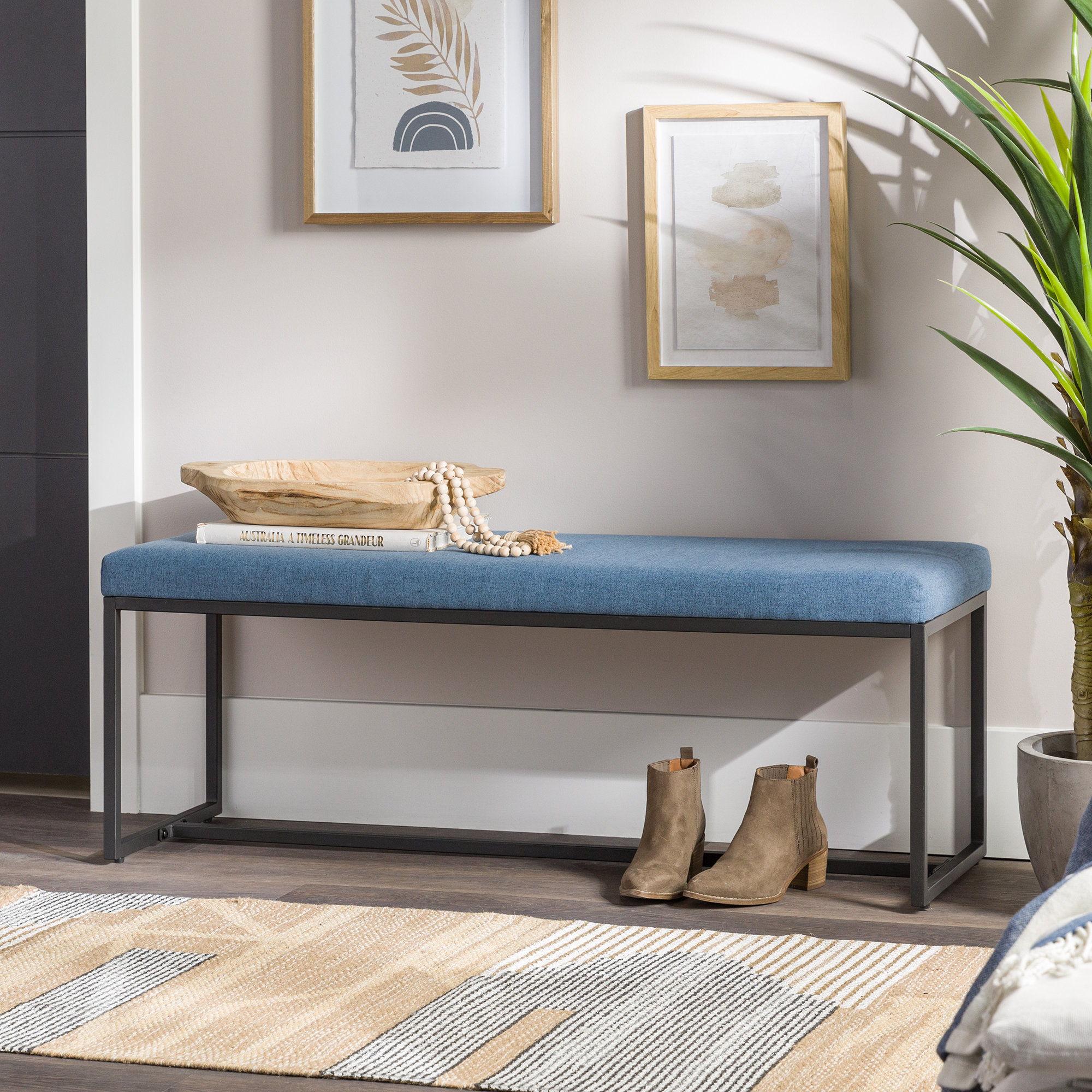 Ebern Designs Bruckner 48" Upholstered Bench with Metal Base | Wayfair