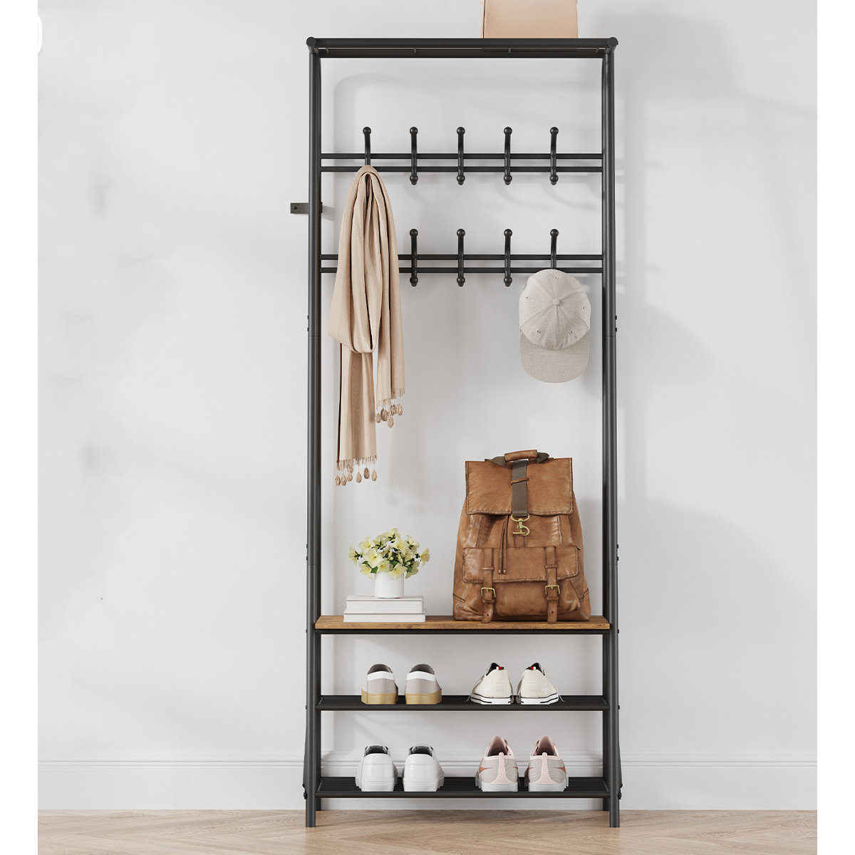 17 Stories Coat Rack Shoe Bench, 4-in-1 Hall Trees Entryway Bench With ...