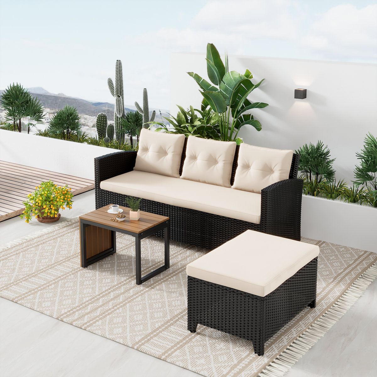 Winston Porter 3-Piece All-Weather PE Wicker Patio Conversation Set ...