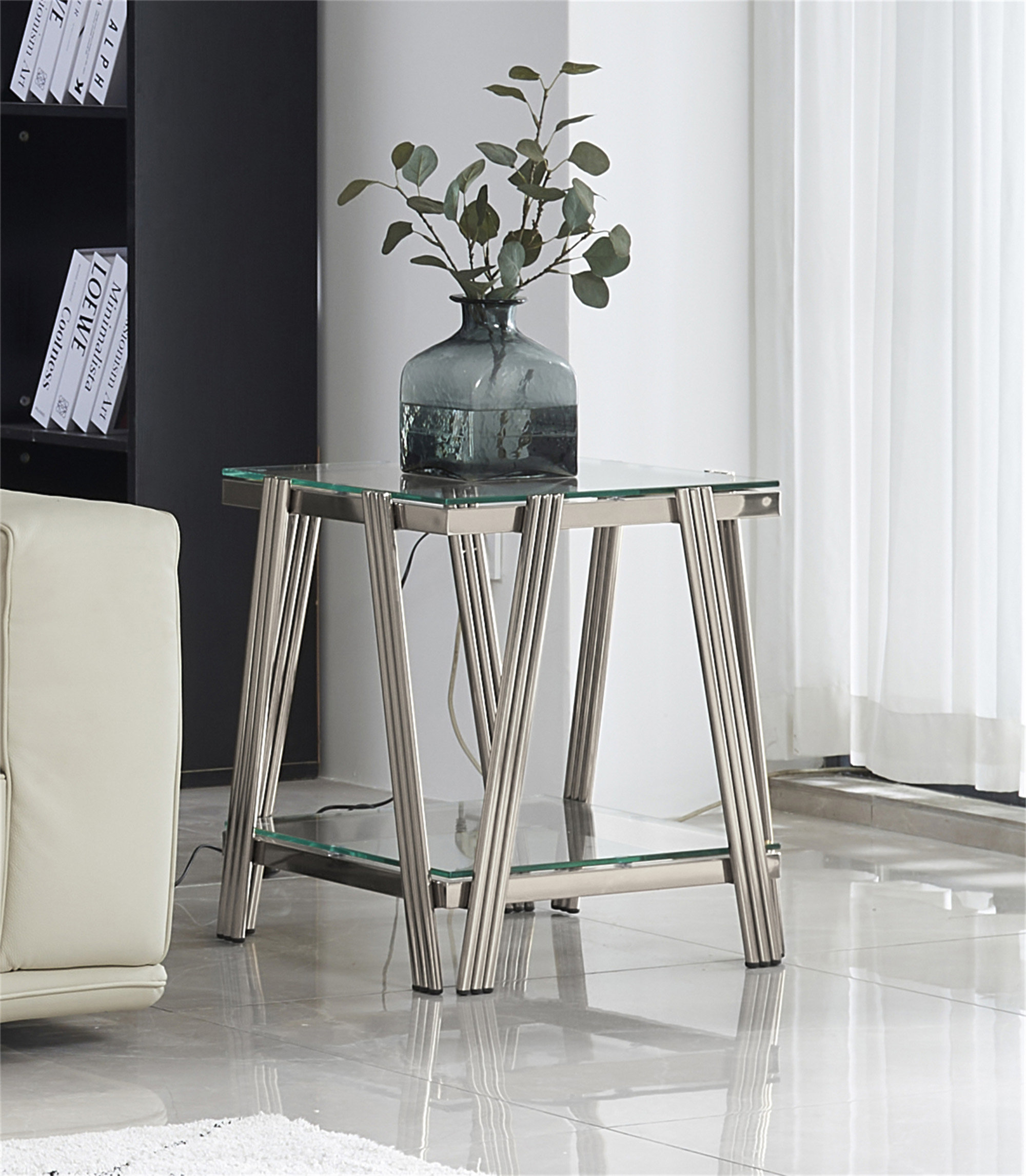 Mercer41 Modern Stainless Steel End Table With Double-Layer Glass ...