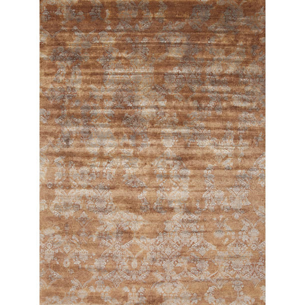 Samad Rugs Paradise Floral Hand Knotted Wool/Silk Area Rug in Copper ...