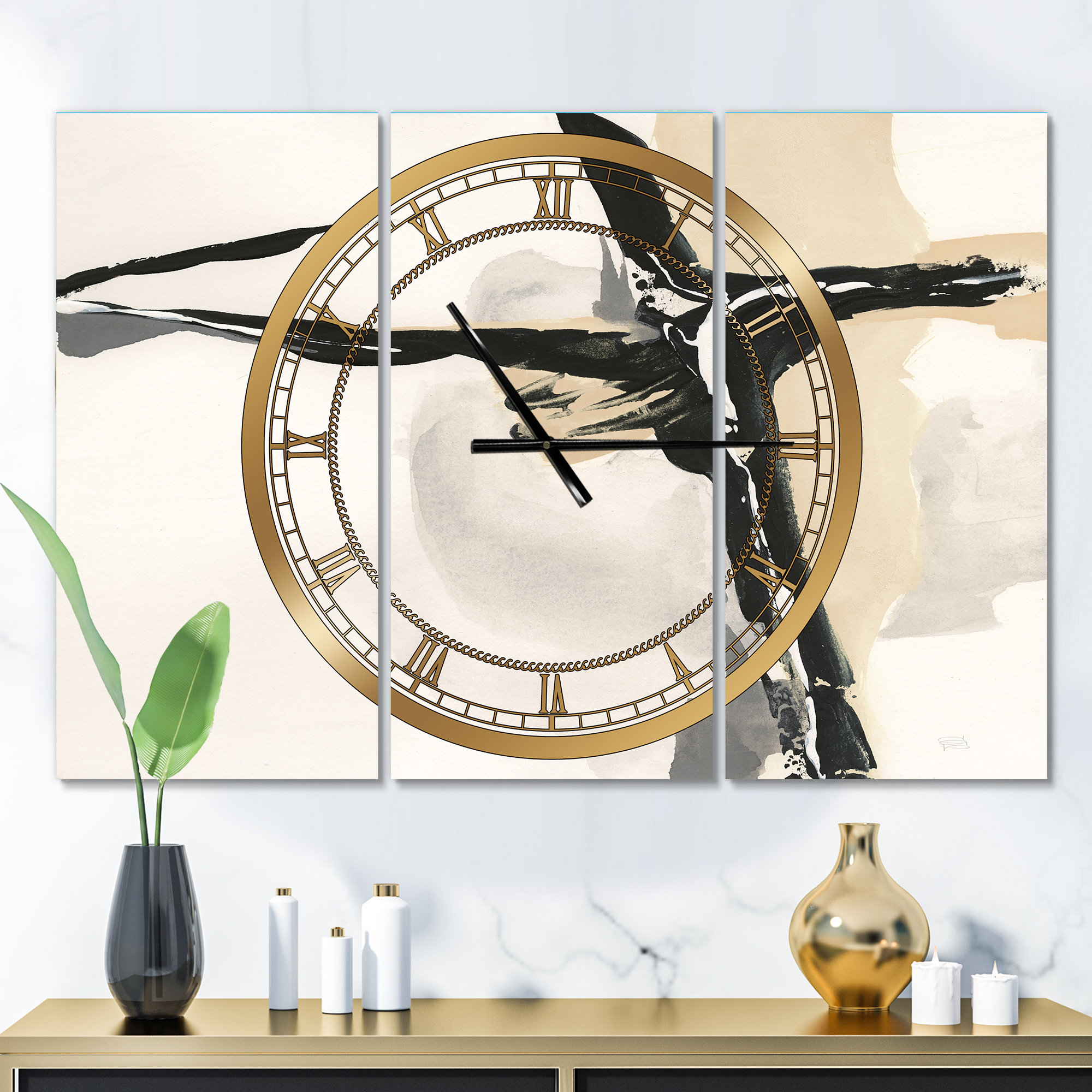 East Urban Home Creamy Tan Form I - Modern wall clock - Wayfair Canada