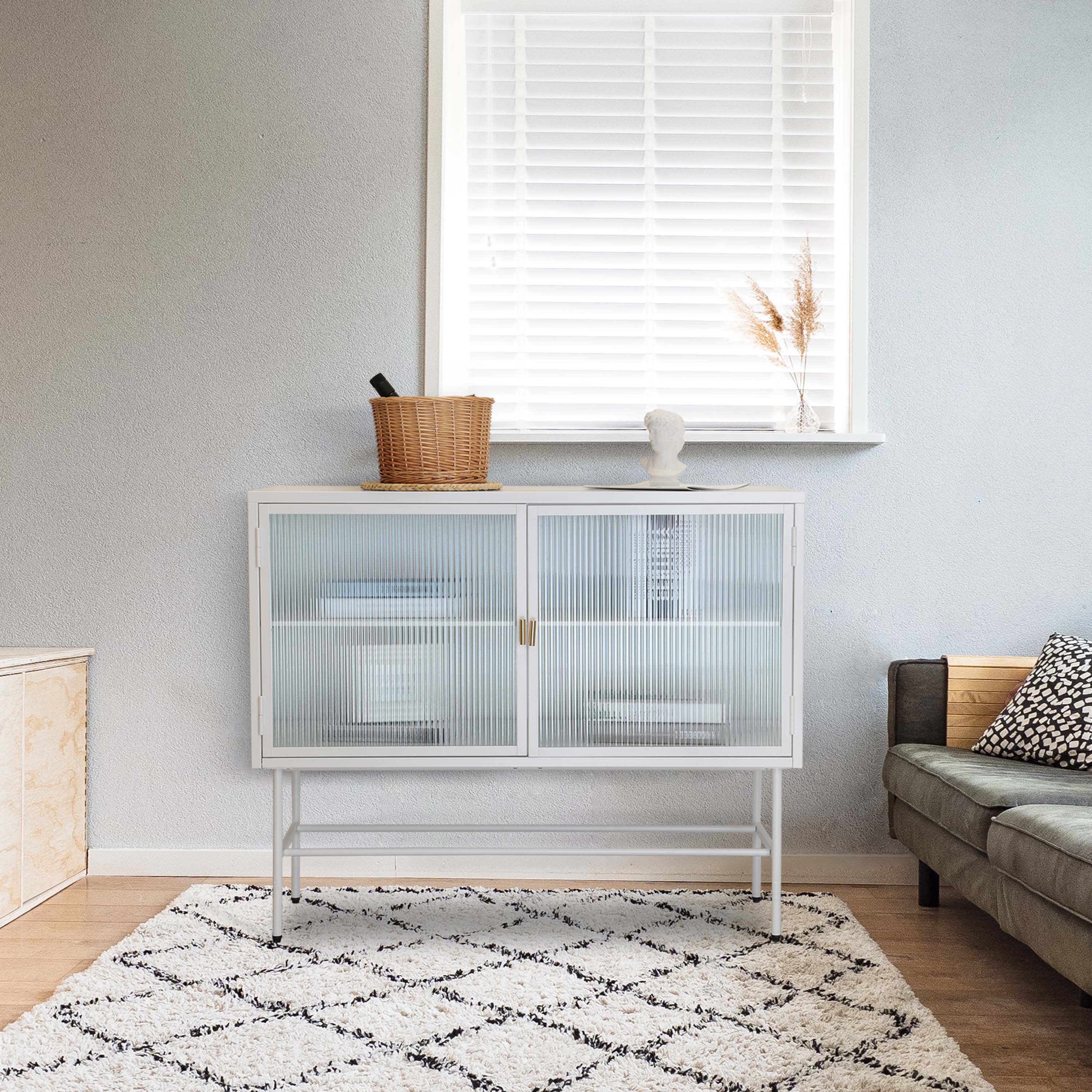 Latitude Run® Sideboard Storage Cabinet With Two Fluted Glass Doors ...