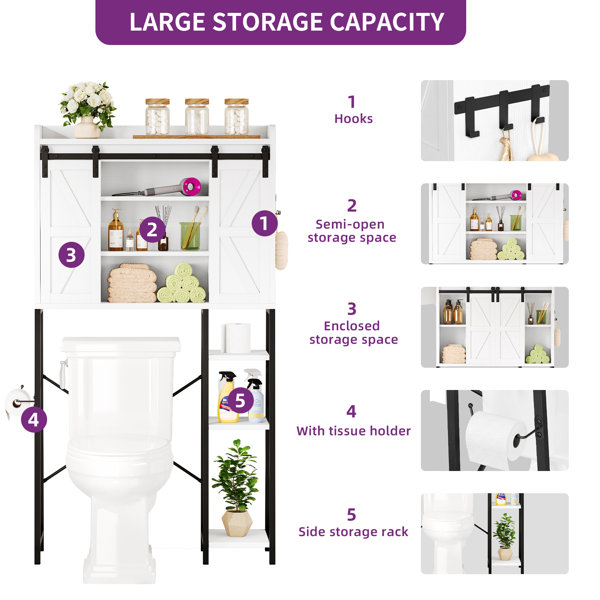 Latitude Run® Brizeth Freestanding Over The Toilet Storage Cabinet with ...