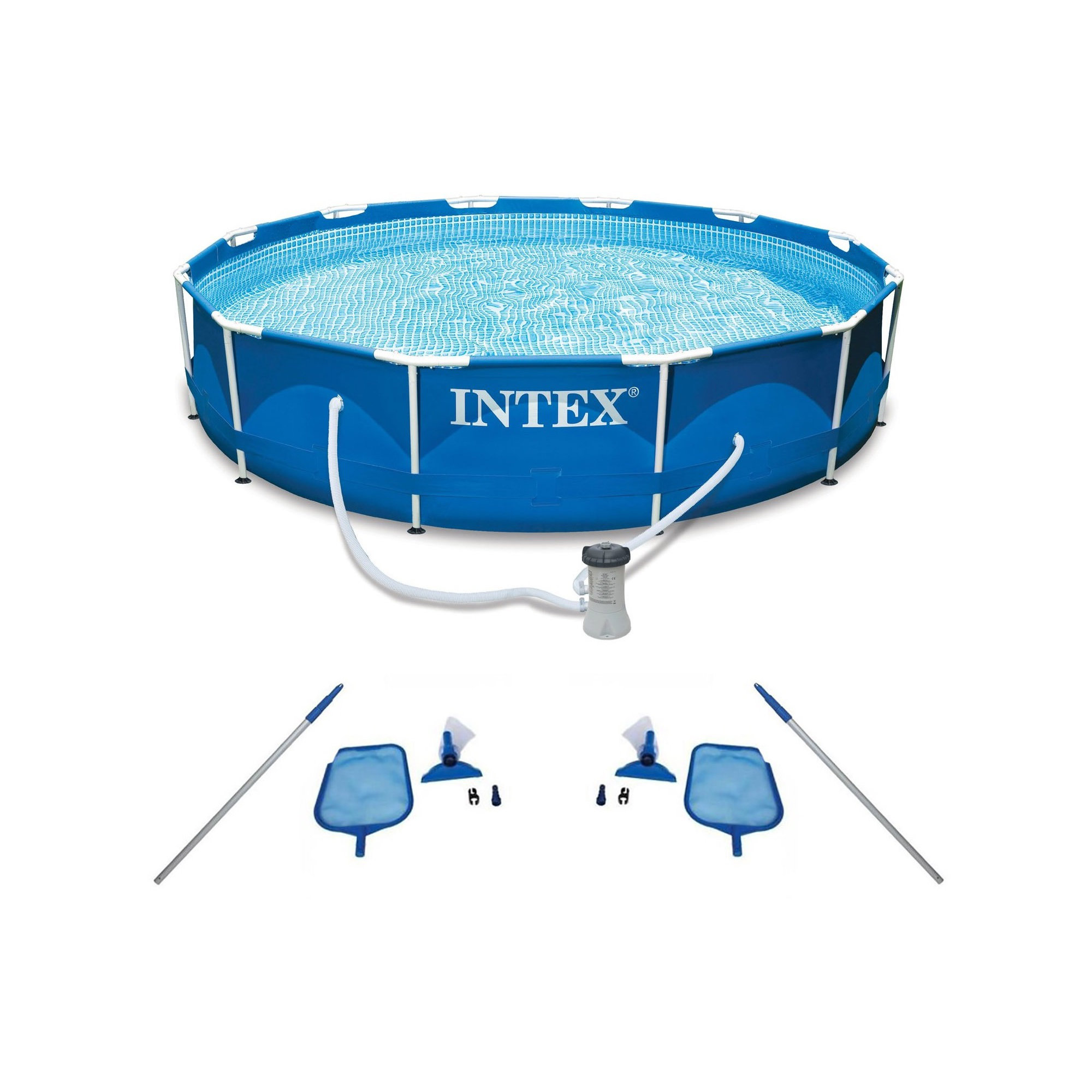 Intex Metal Frame Swimming Pool With Filter Pump And Pool Cleaning Kit ...