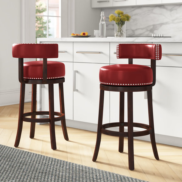 Wade Logan® Delevan Swivel Upholstered Counter Stool with Solid Wood ...