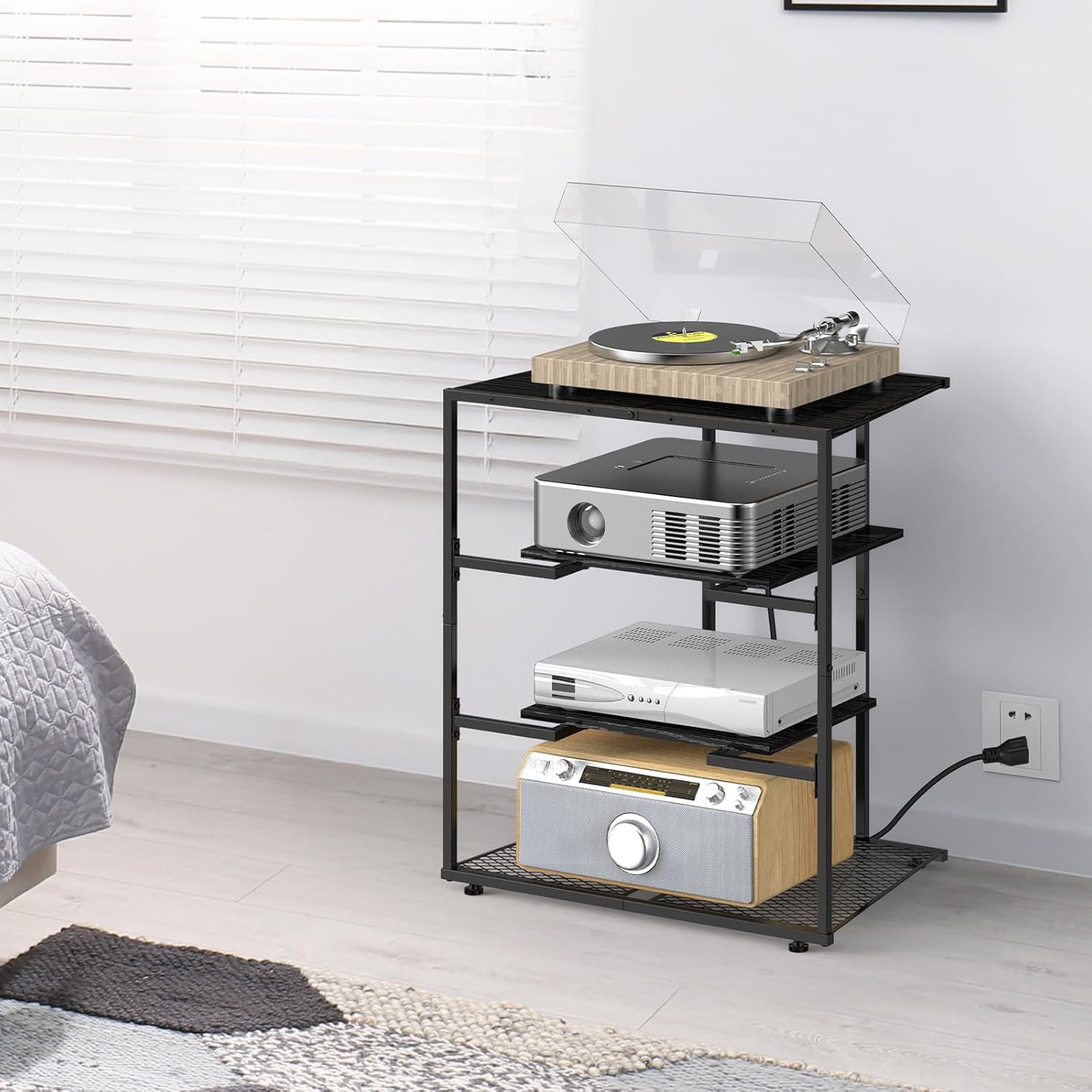 17 Stories 4-Tier AV Media Stand With Power Strips, Stereo Cabinet, Media Console With Outlets ...