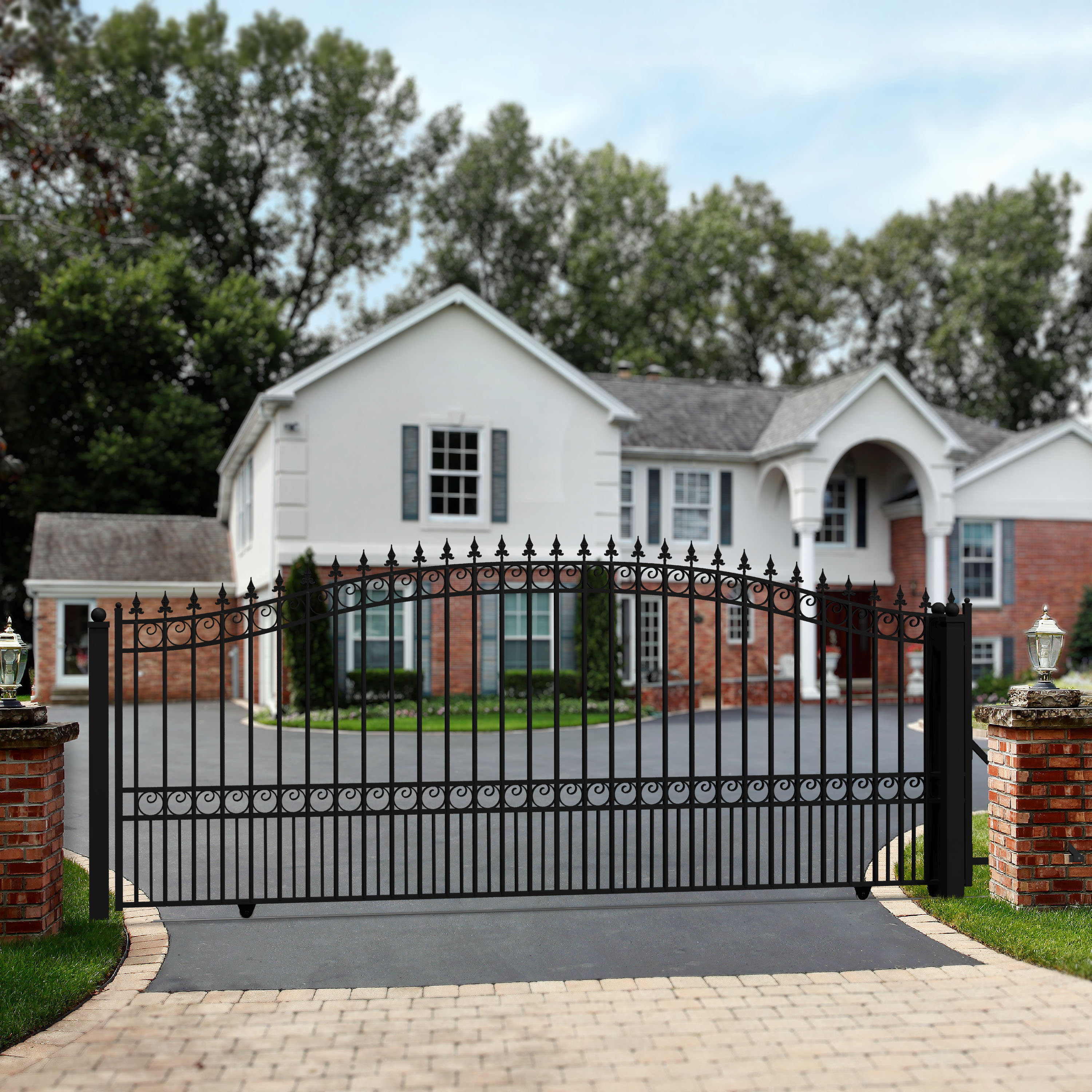 ALEKO Steel Sliding Driveway Gate with Pedestrian Gate - LONDON Style ...