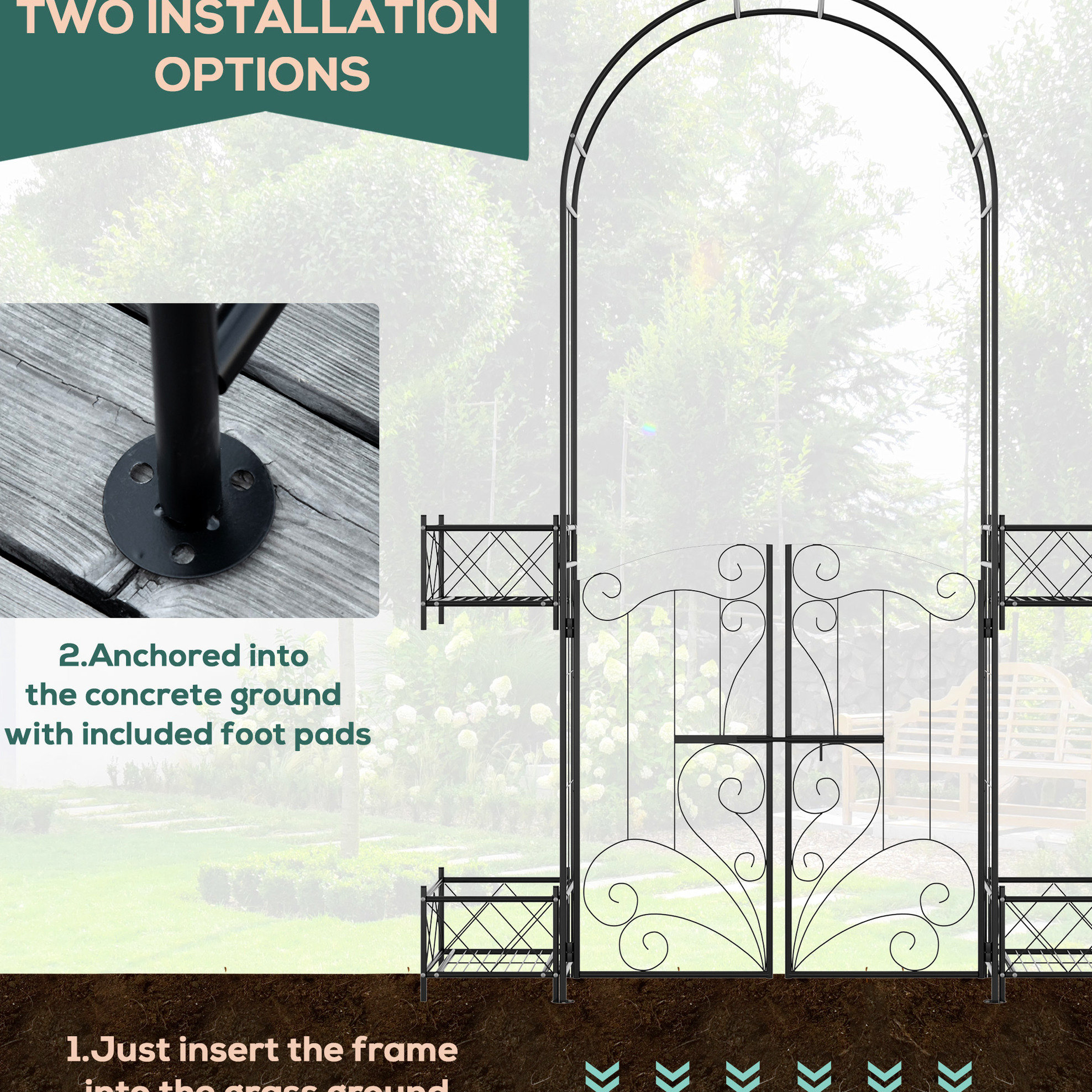 Red Barrel Studio® Black Garden Arch With Gate, For Vines And Wedding ...