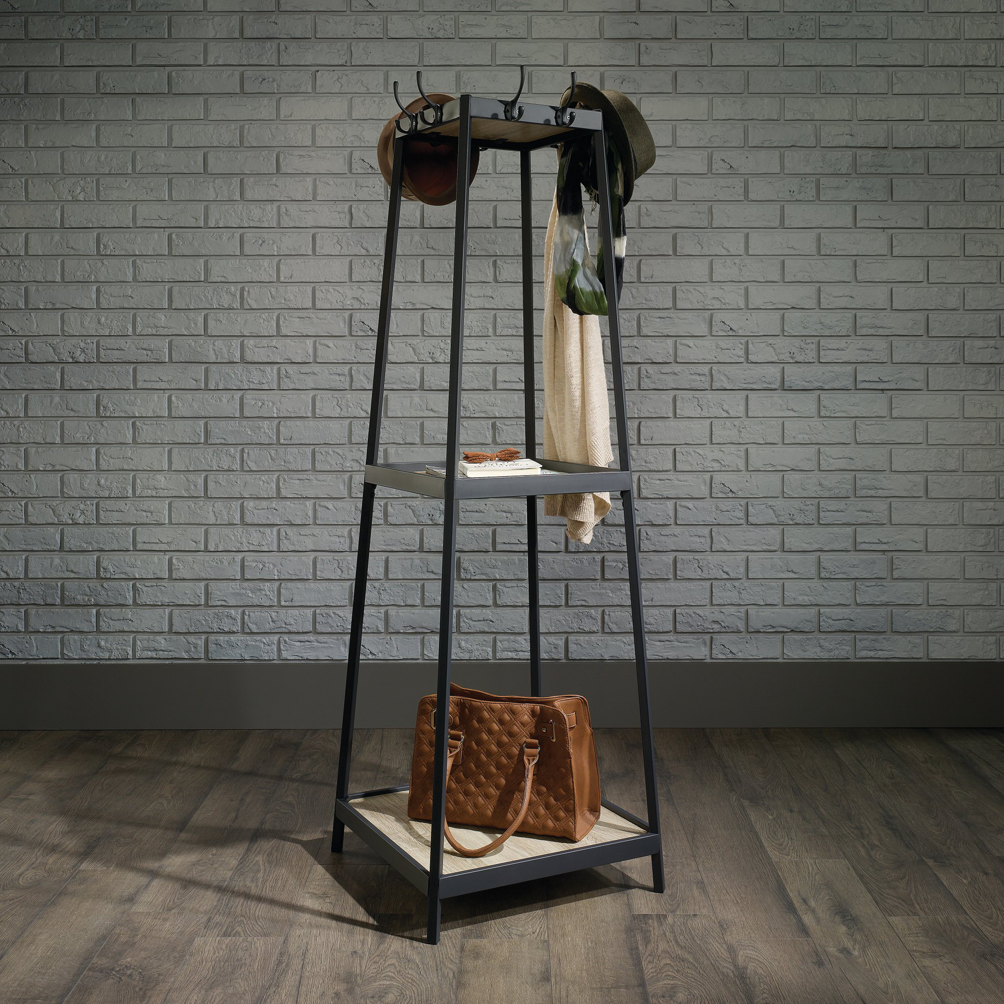 17 Stories Arturs Freestanding Coat Rack in Charter Oak & Reviews | Wayfair