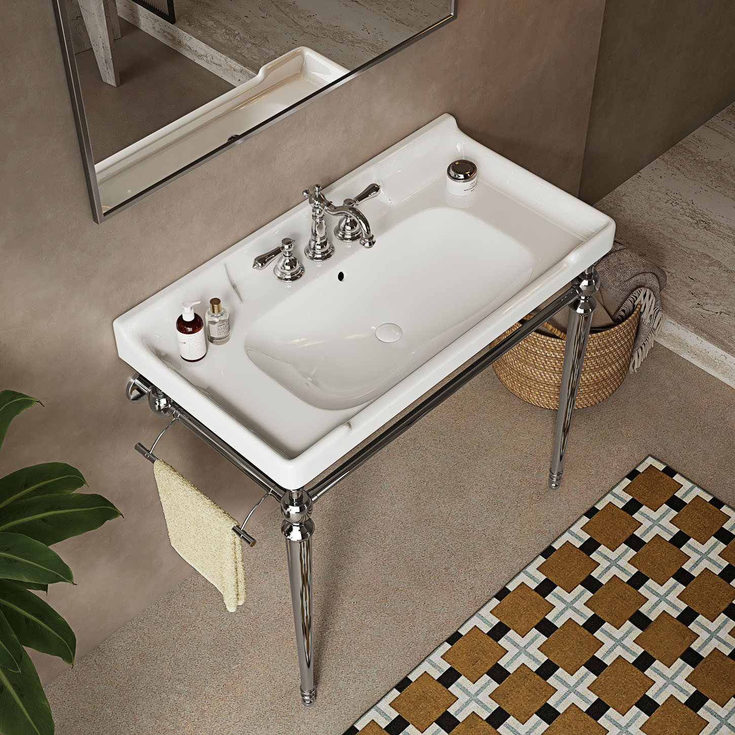 Hokku Designs Bathroom Console Sink, Wall-Mounted Vanity Basin With 3 Pre-Drilled Faucet Holes ...
