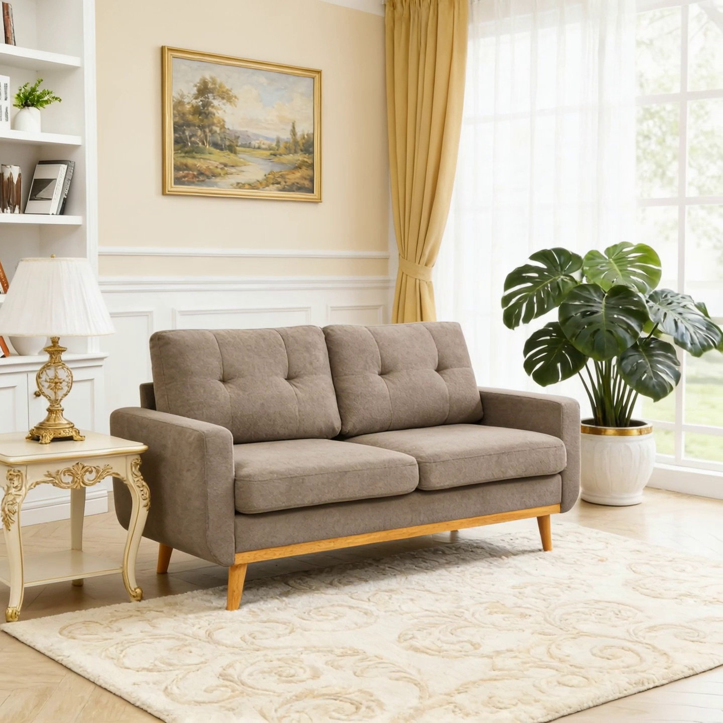 George Oliver Mid-Century Modern Tufted Loveseat Sofa With Wooden Legs ...