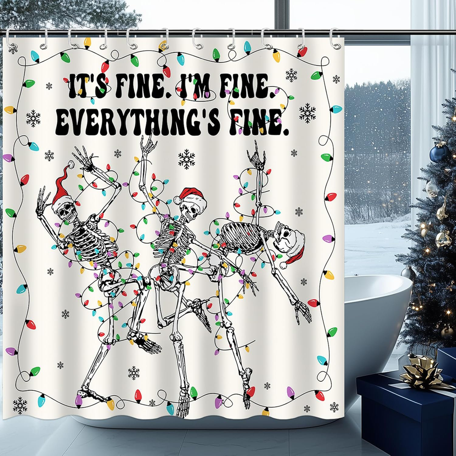 Ophelia & Co. Christmas Shower Curtain, Christmas Skeleton Santa Shower ...