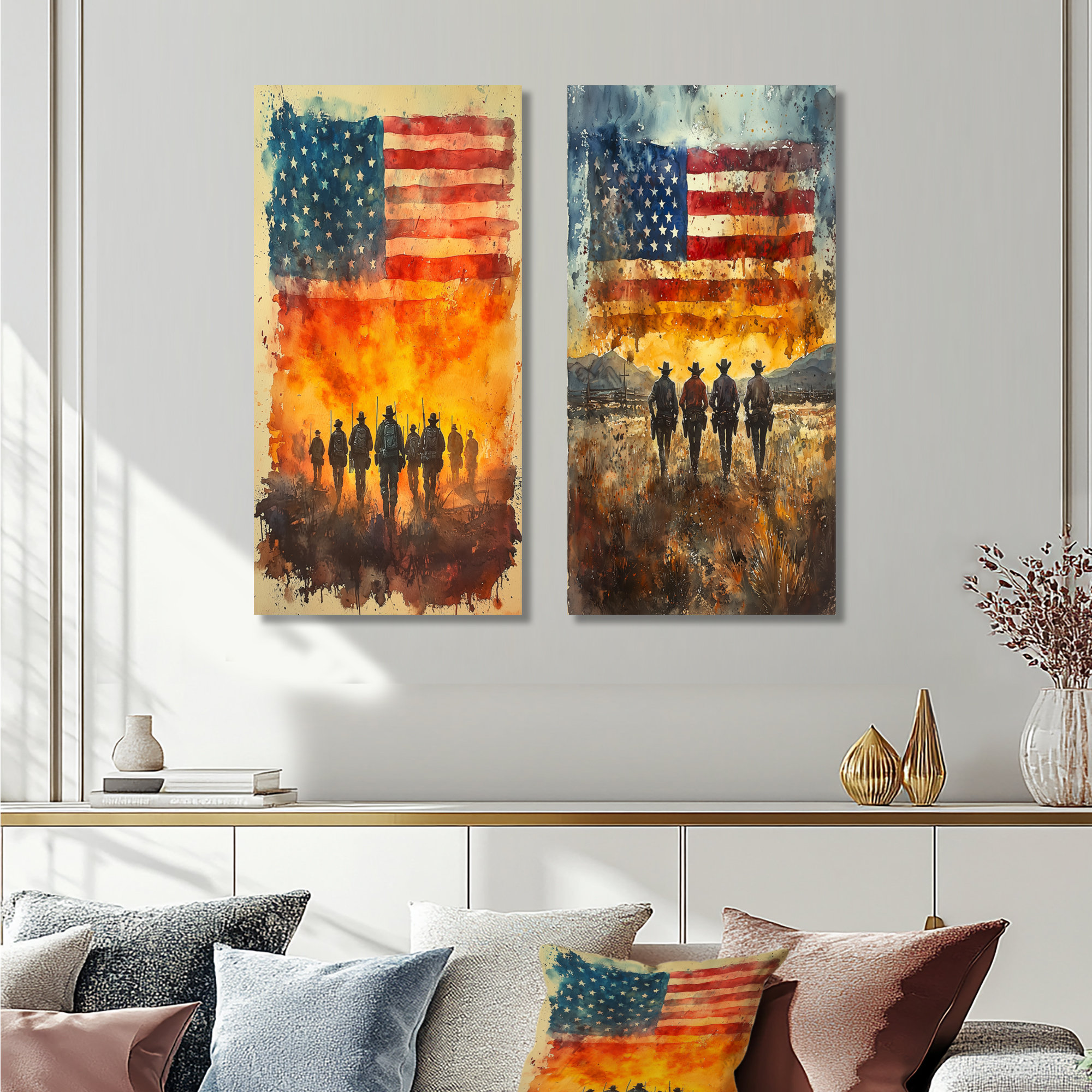 Lark Manor™ California Gold Rush Cowboys And USA Flag I - Landscapes ...