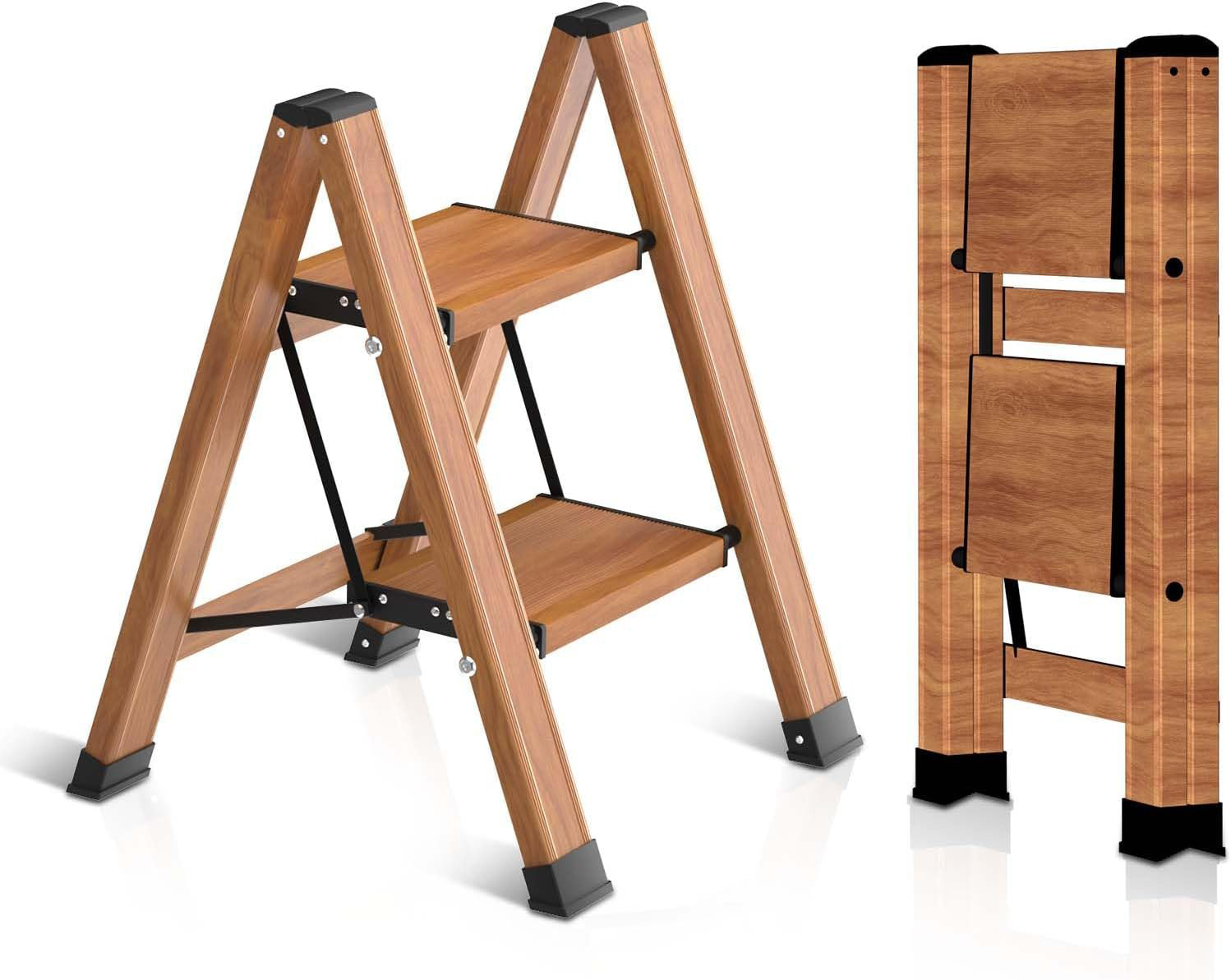 RE FEEL 2 Step Folding Ladder, Lightweight Aluminum Step Stool With ...