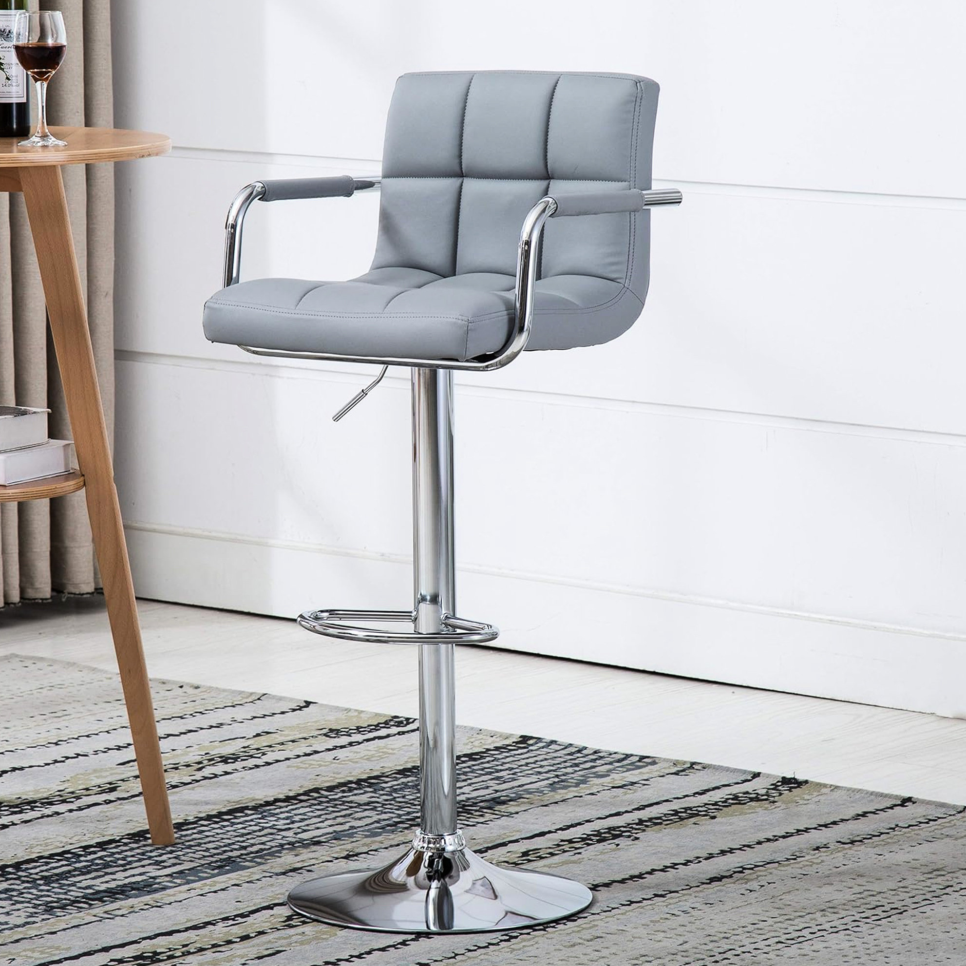 Latitude Run® Adjustable Height Swivel Arm Bar Stool With Gray Cushion ...