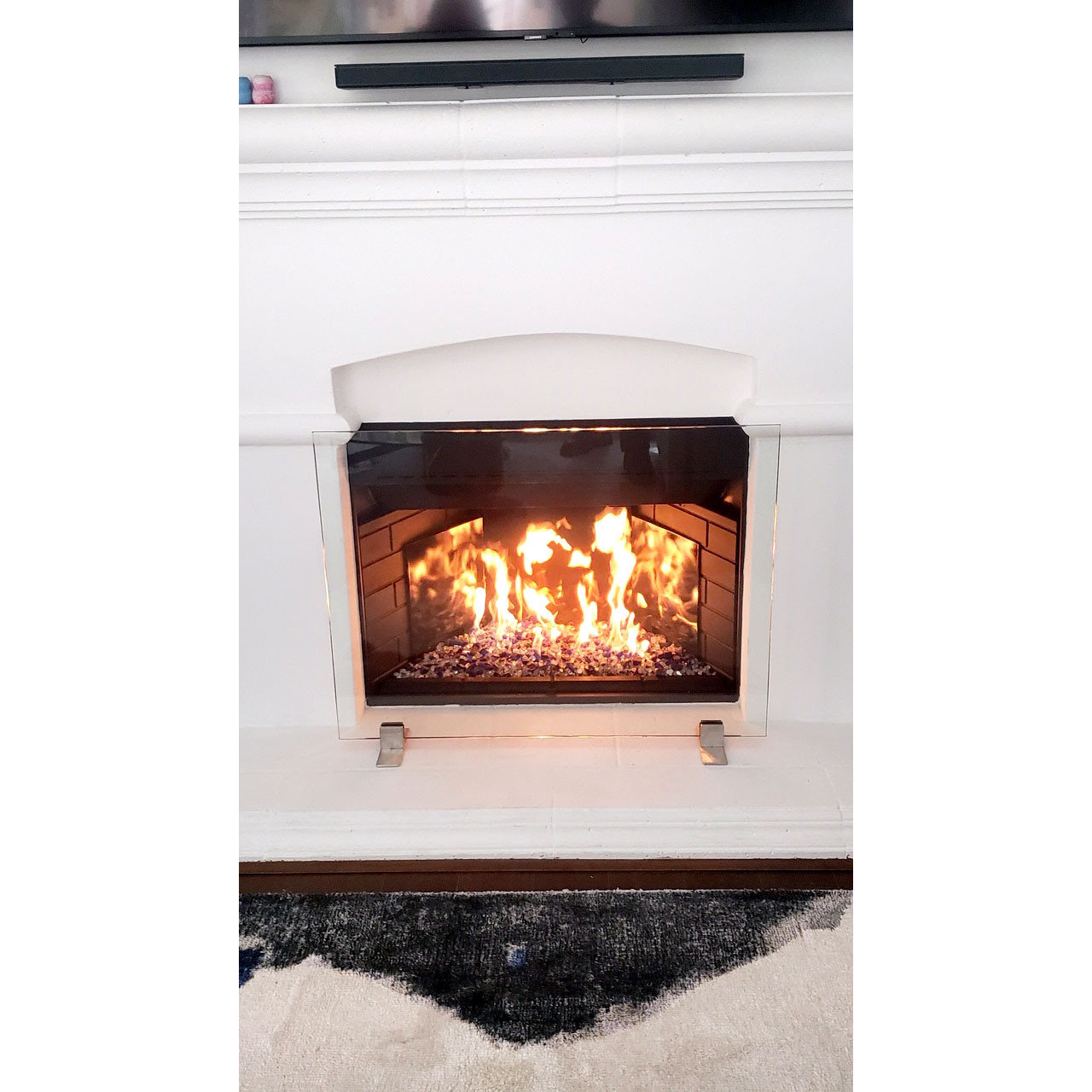 AMS Fireplace Modern Free Standing Clear Glass Fireplace Screen with ...