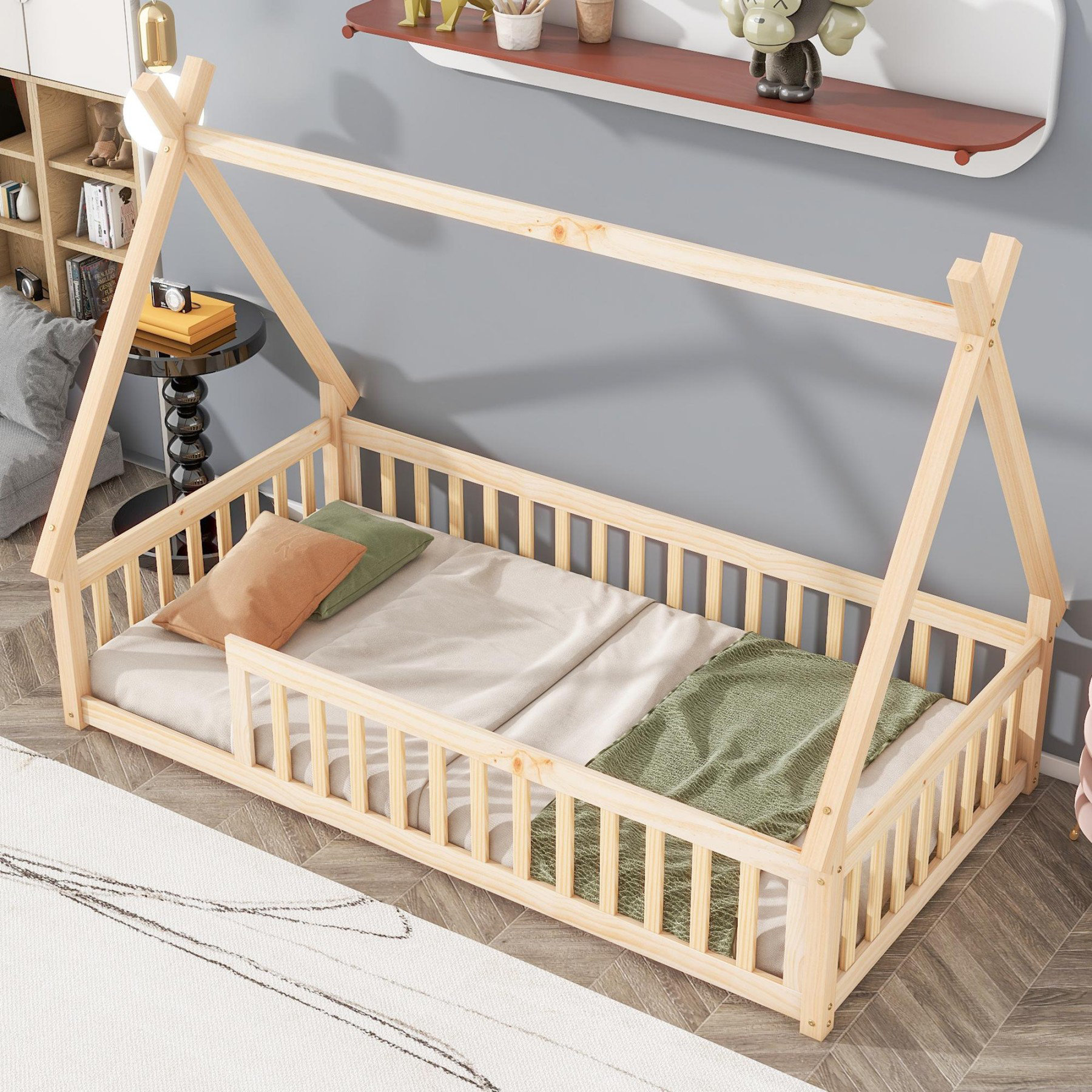 Harper Orchard Twin Tent-shaped Floor Bed with Guardrails | Wayfair