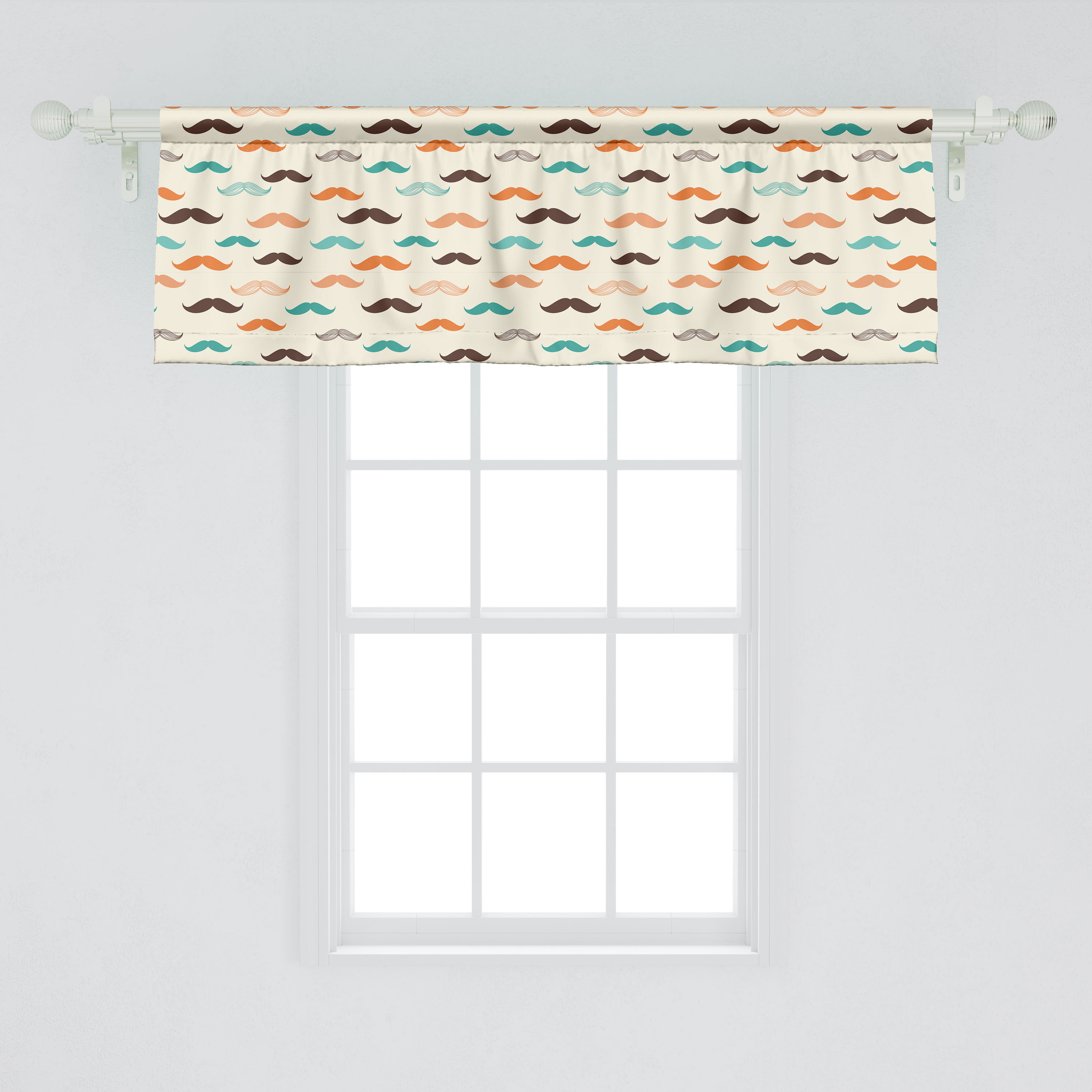 Ambesonne Indie Valance Pack of 2 Retro Mustache Pattern 54" Orange ...