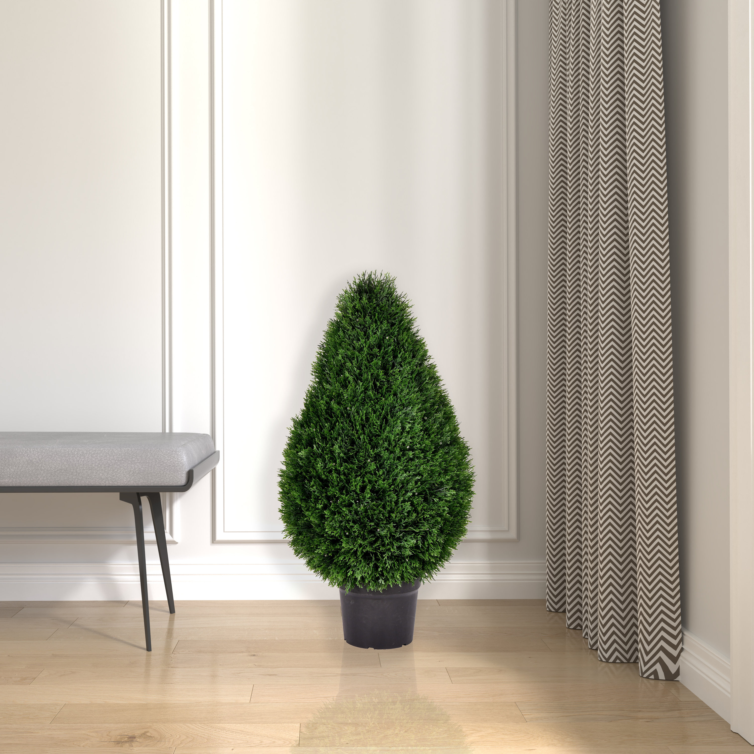 Lark Manor Arryana Artificial Wide Cedar Teardrop Shaped Bush, Black ...