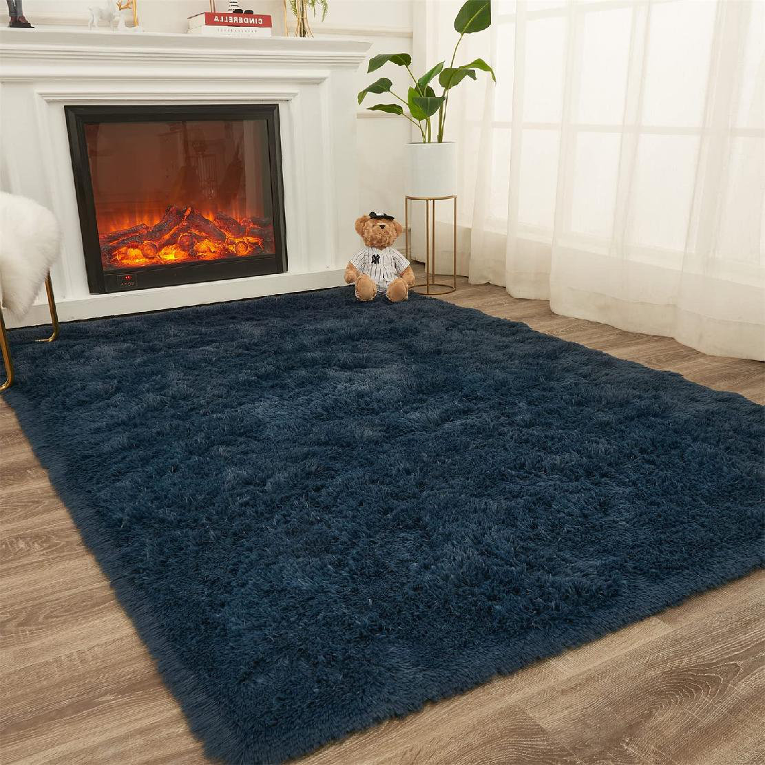 Mercer41 Delayah Solid Color Machine Woven Microfiber Area Rug in Navy ...