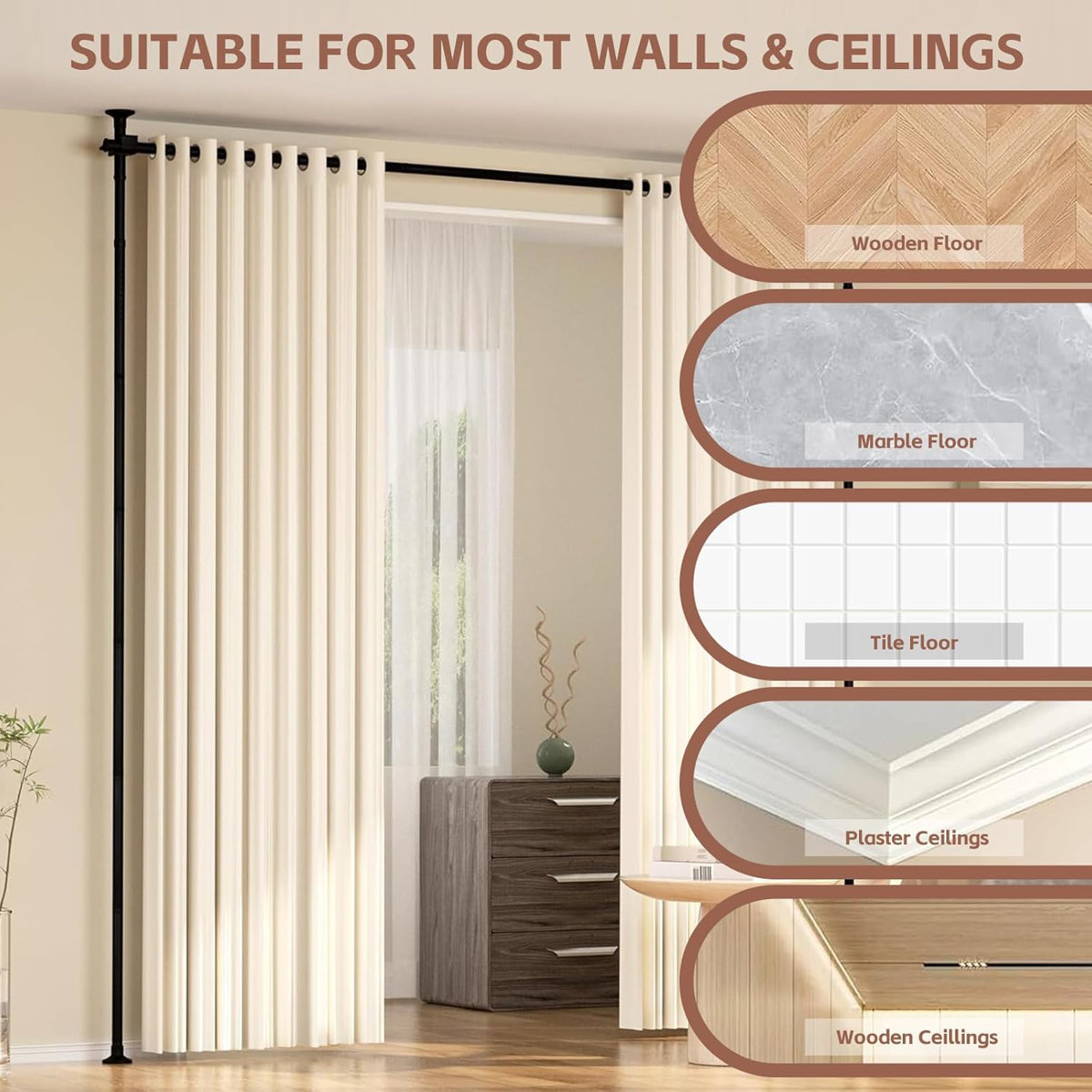 Ebern Designs Room Divider Curtain Rod - No Drilling Partition Room ...