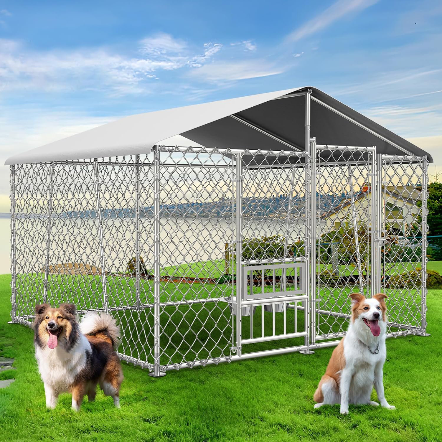 Sapphome Upgraded 10×10FT Outdoor Dog Kennel With Cover Roof, Extra ...