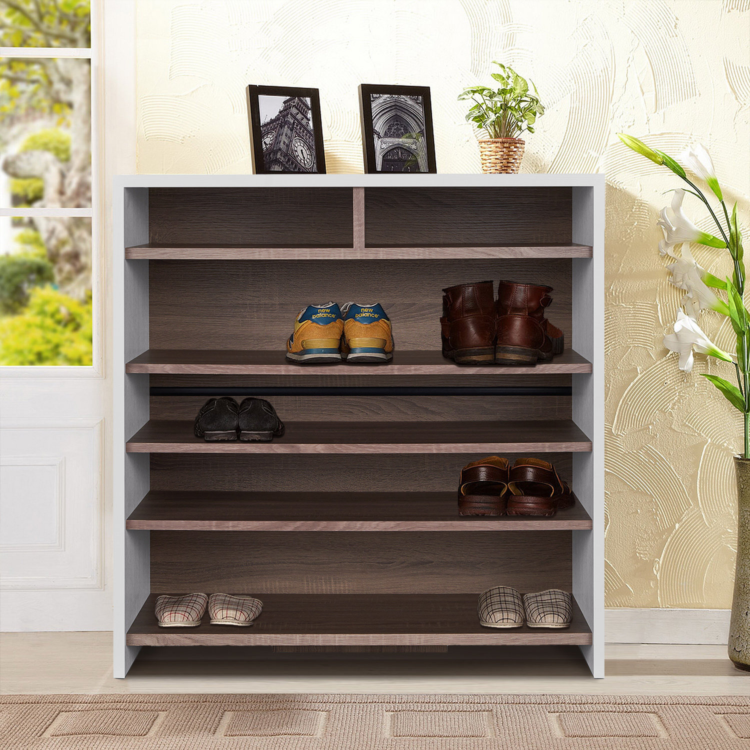 Latitude Run® Contemporary Shoe Cabinet with Open Shelves Freestanding ...