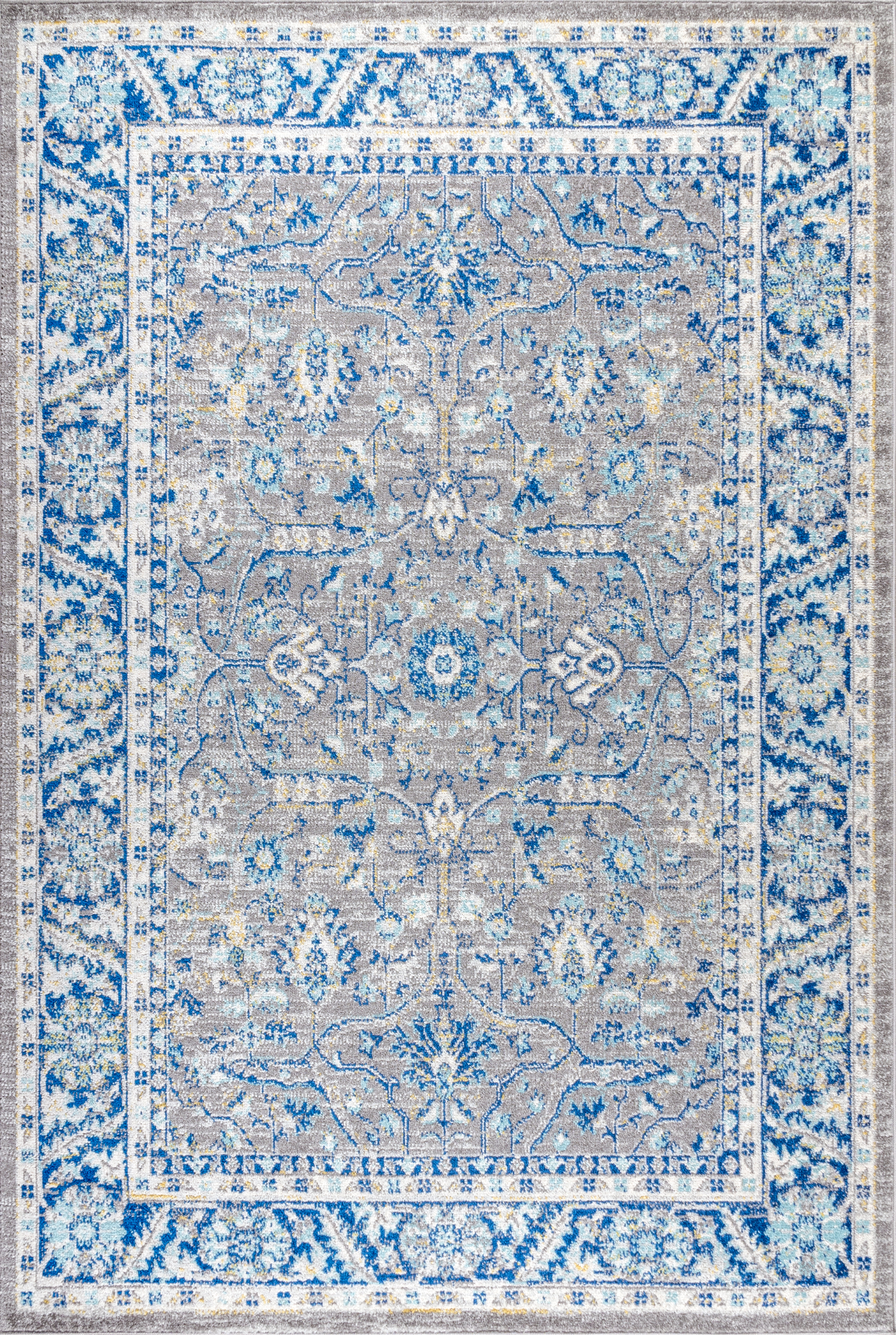 Bungalow Rose Lattin Persian Boho Floral Gray/Navy Rug | Wayfair
