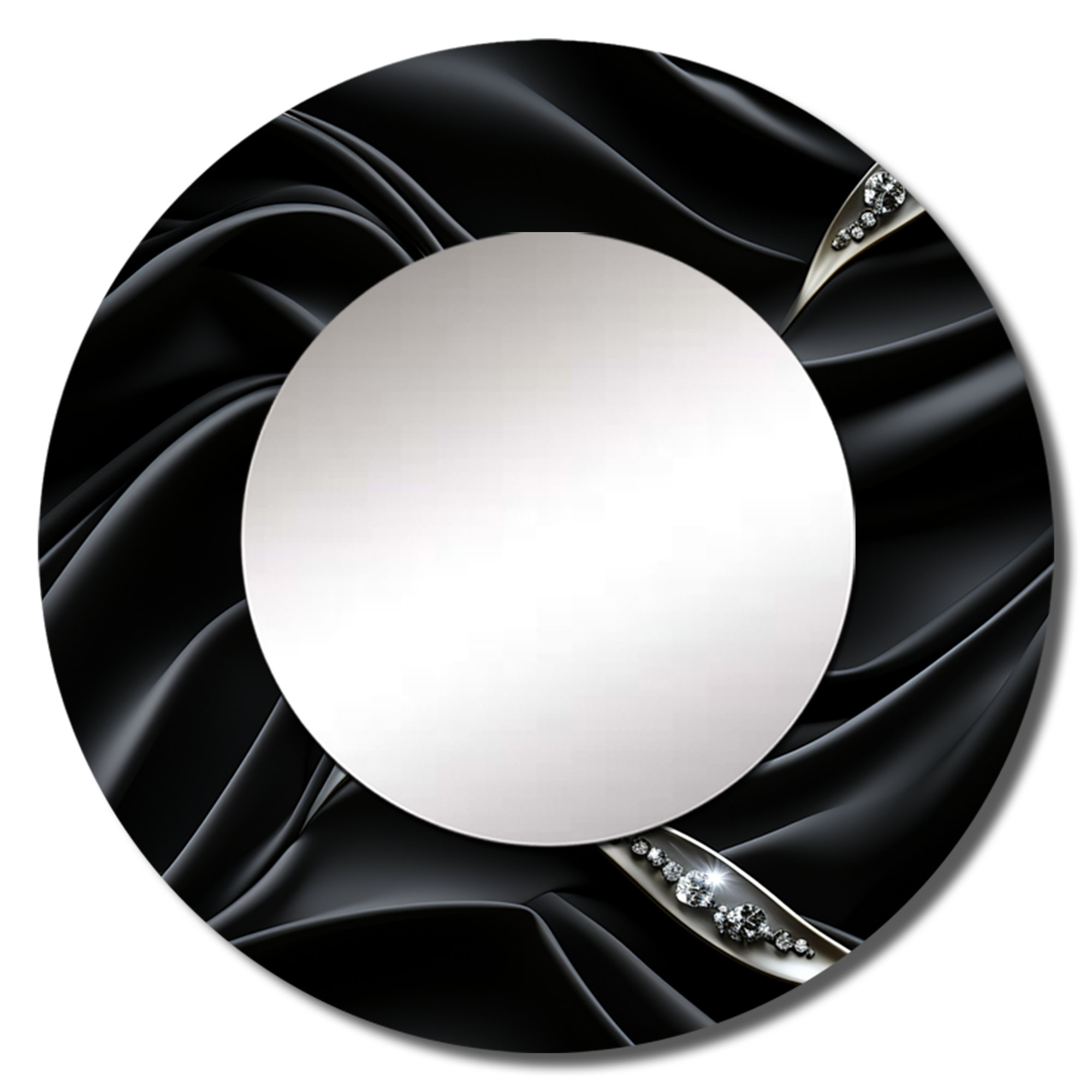 Design Art Deep Black Silver Elegance - Modern Round Mirror Wall Decor ...