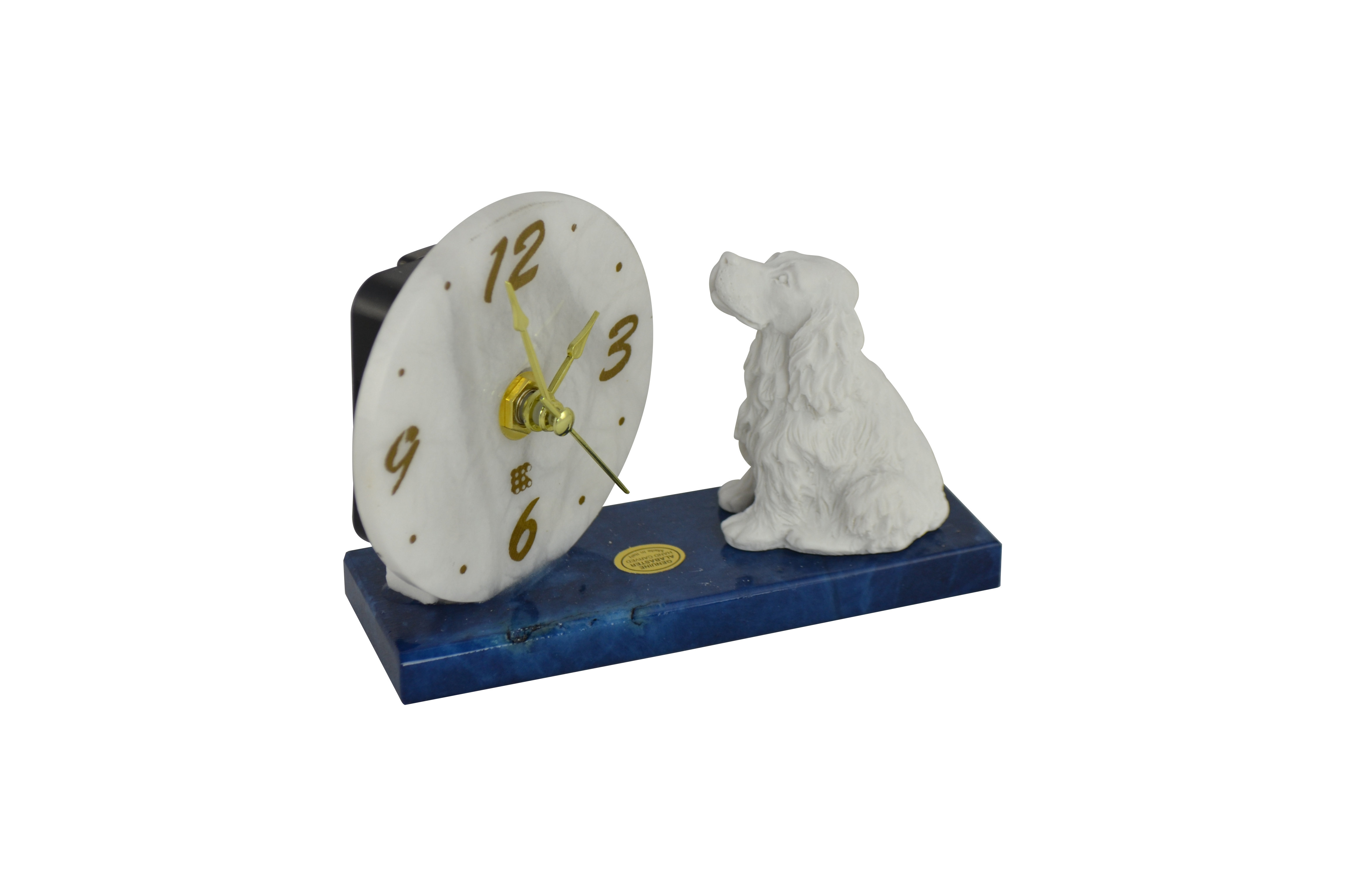 Three Star Im/Ex Inc. Desk Table Clock with Dog in Alabaster Stone ...