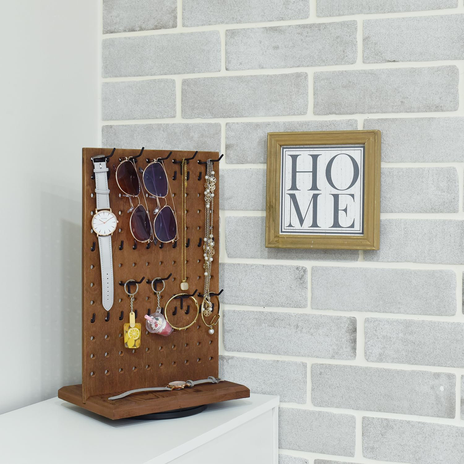 Millwood Pines Wooden Rotating Two-Sided Pegboard Jewelry Display Stand ...