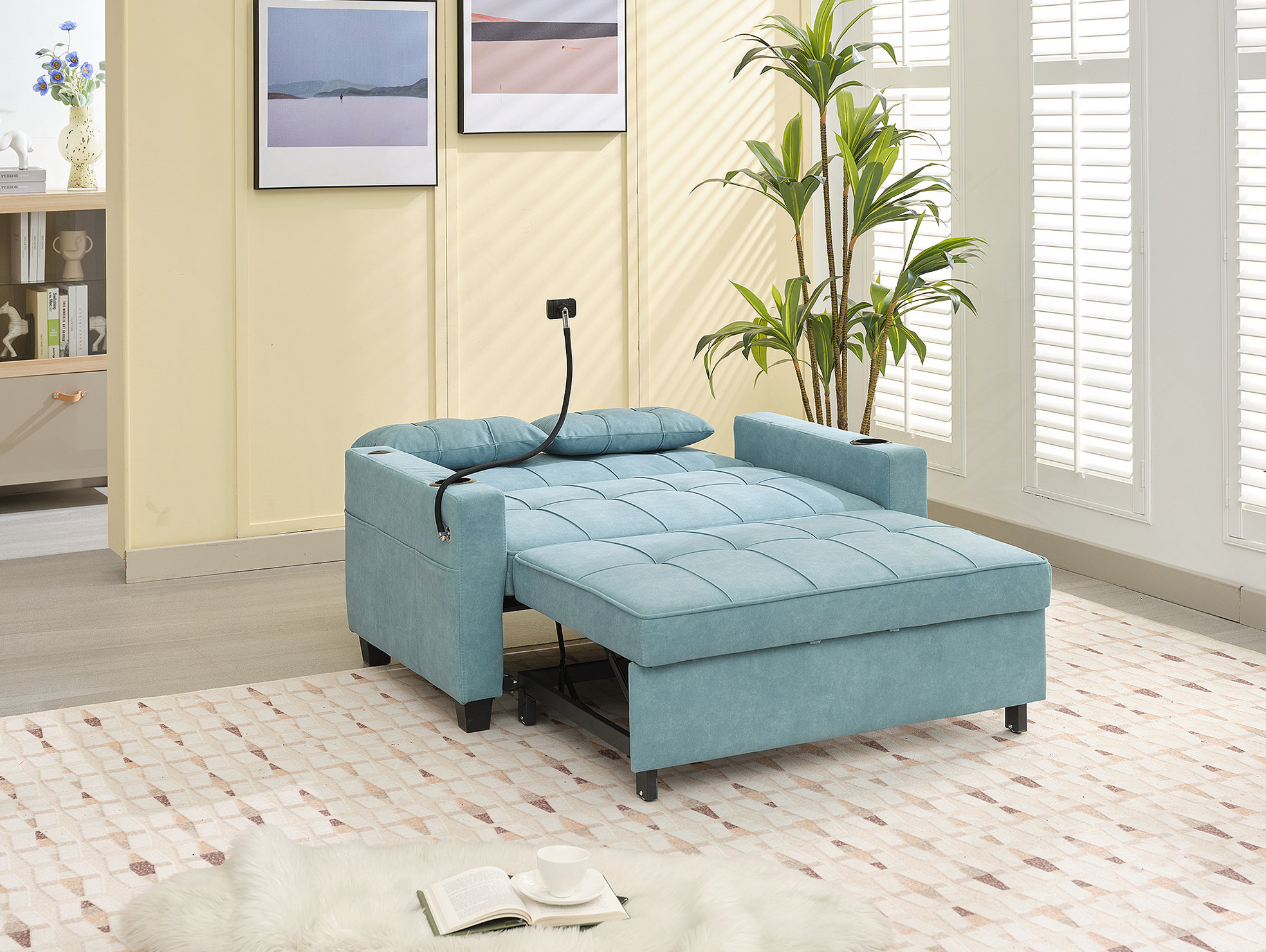 Latitude Run® Futon Chair Bed Convertible Chair 3-in-1 Pull Out Sleeper ...